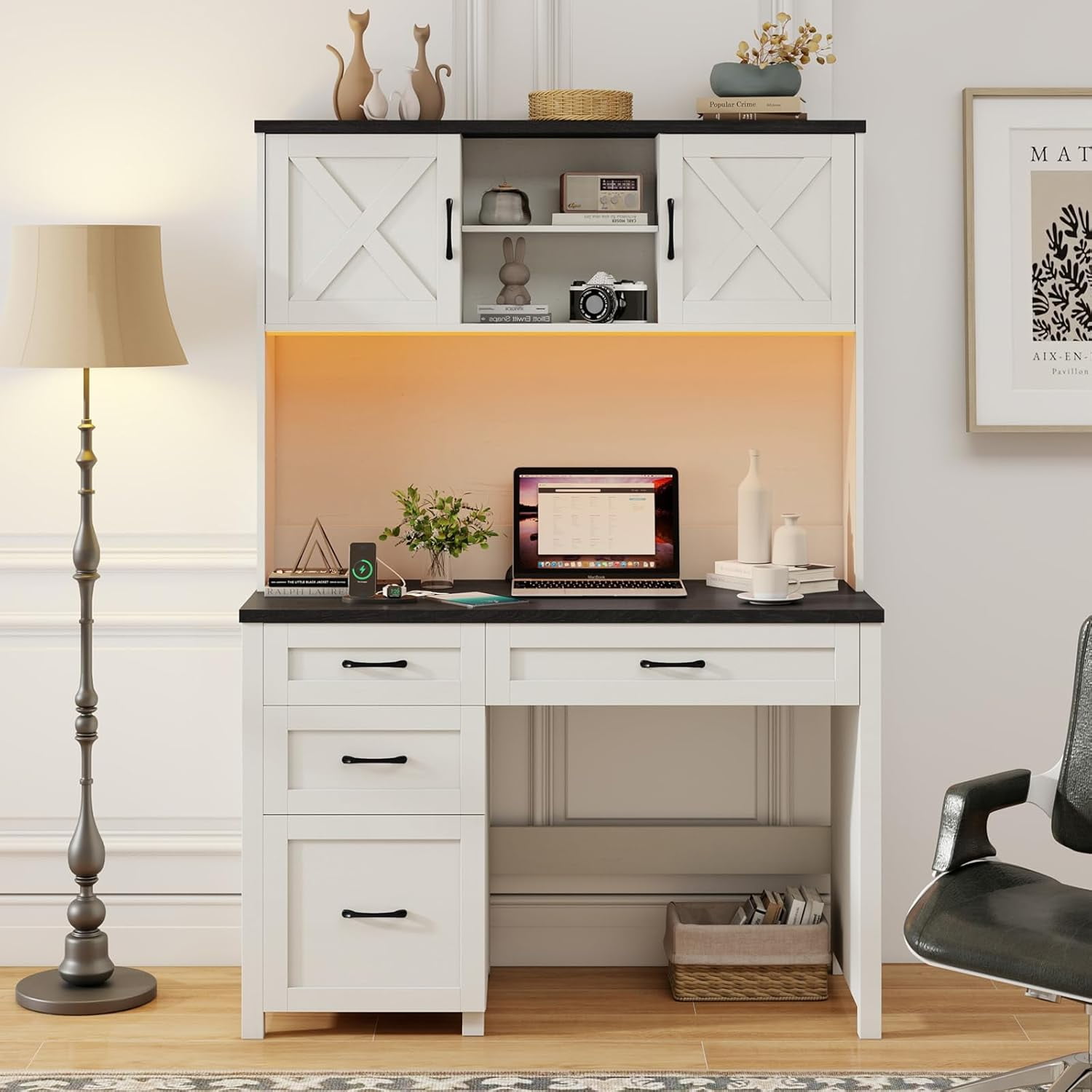 HLTUDJU Farmhouse 67" H Executive with Hutch Office with 4 Drawers and ...