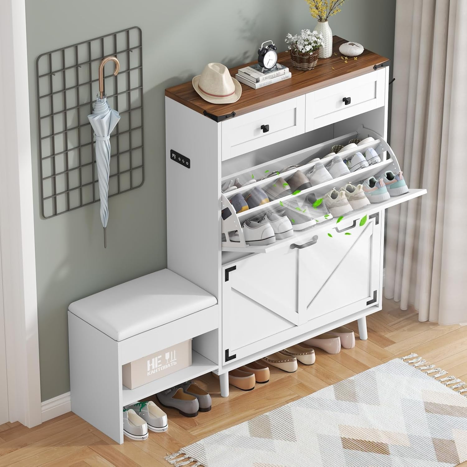 Farmhouse Shoe Storage Cabinet with Deodorizing Function Narrow Hidden ...