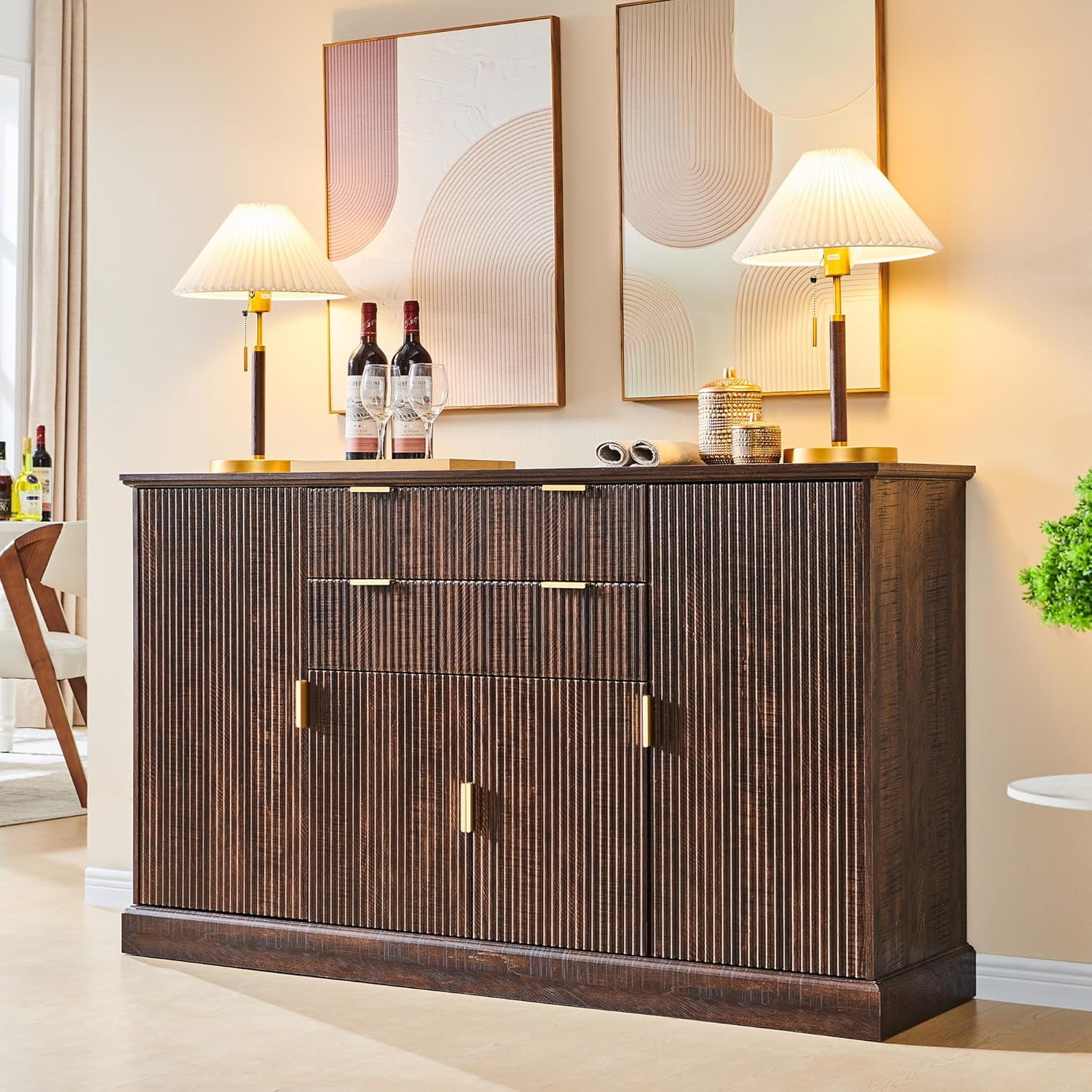 HLTUDJU Fluted Buffet Cabinet with Storage Sideboard Cabinet with ...
