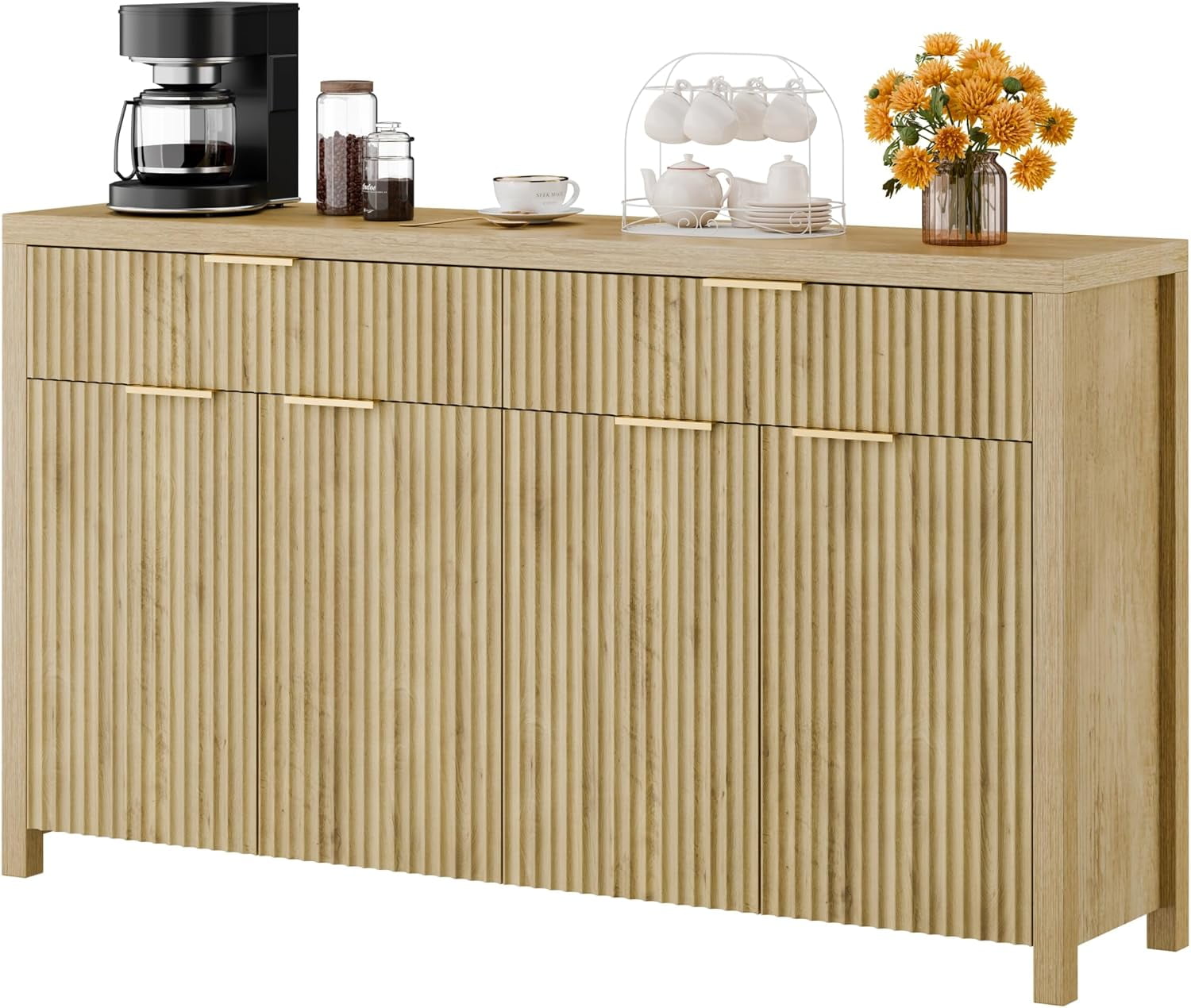 HLTUDJU Fluted Storage Cabinet with Drawers Buffet Sideboard Cabinet ...
