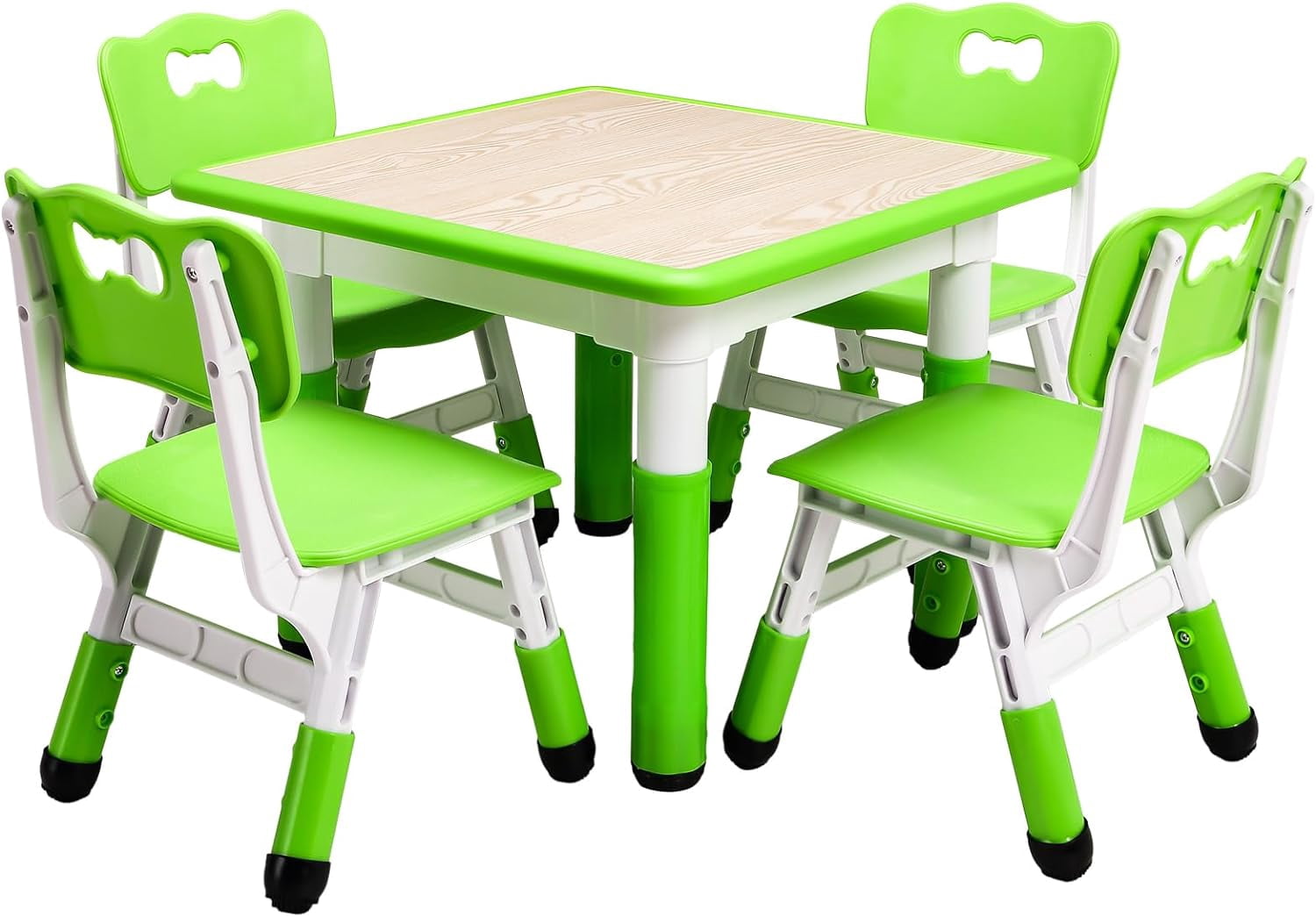 Kids Table and 4 Chairs Set, Height Adjustable Toddler Table and 4 ...