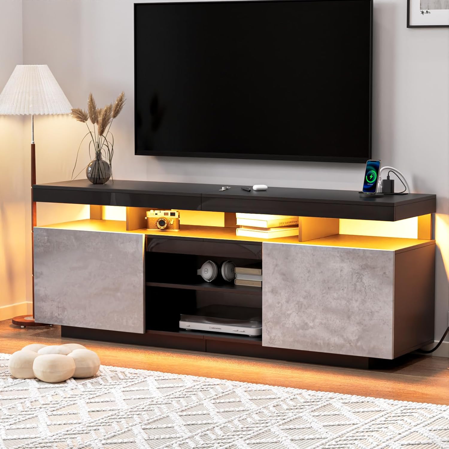 HLTUDJU LED TV Stand for 65/60/55 inch TV Entertainment Center with ...
