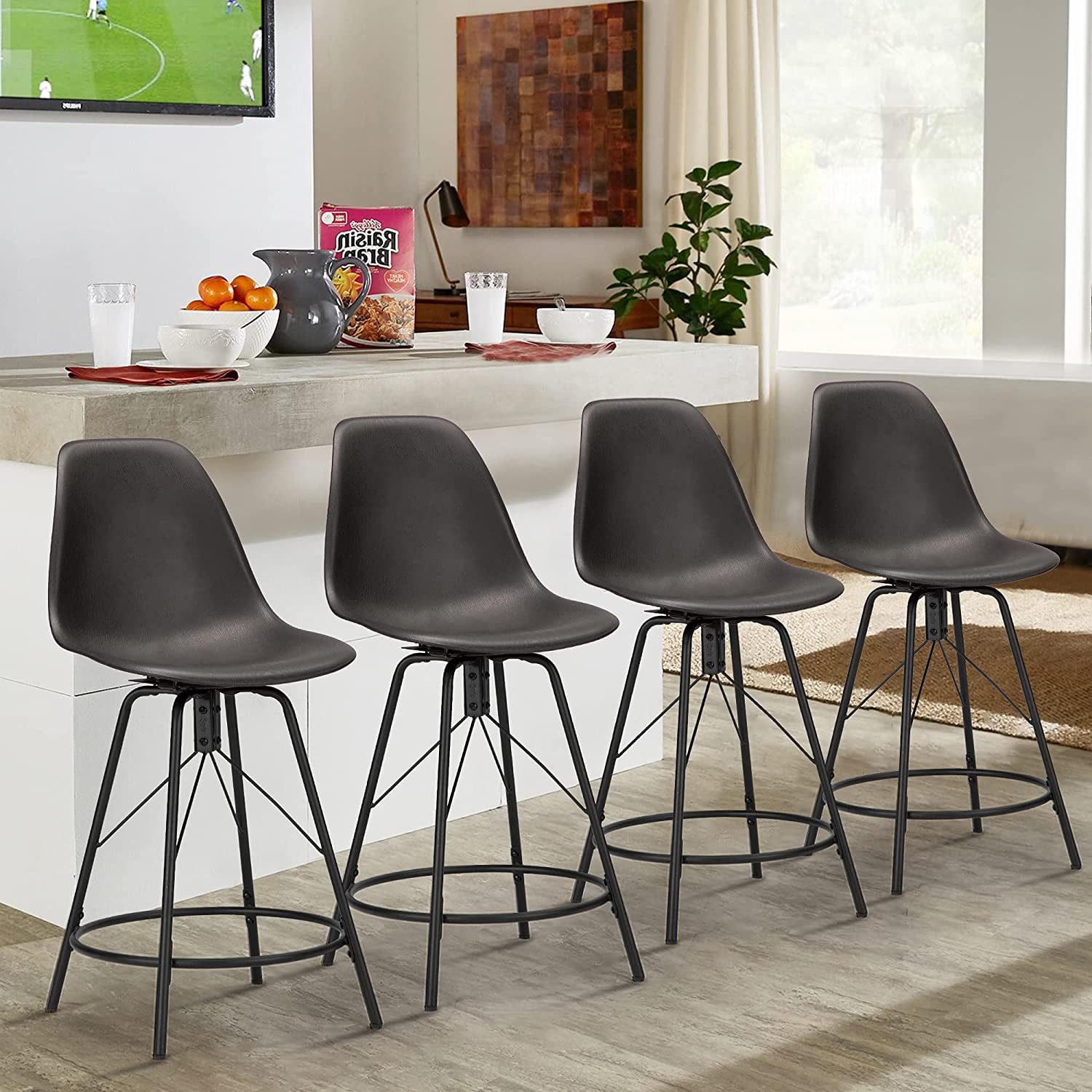 HLTUDJU Metal Bar Stools Counter Height Stools Plastic Seat Swivel ...