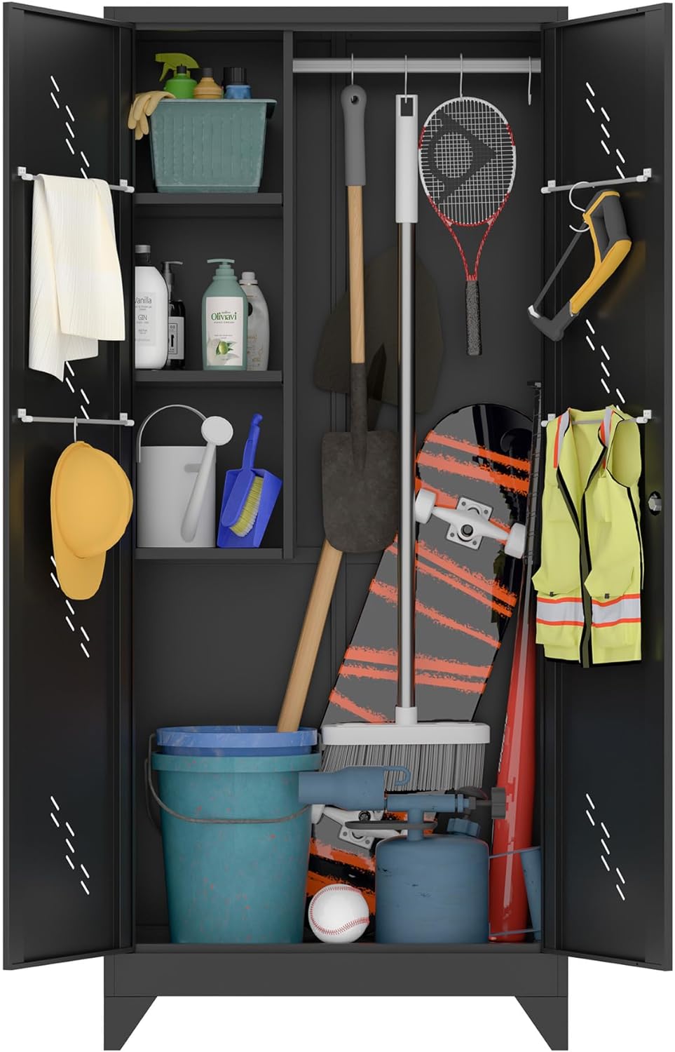 HLTUDJU Metal Storage Cabinet with Locking Doors 61" Tall Garage with ...