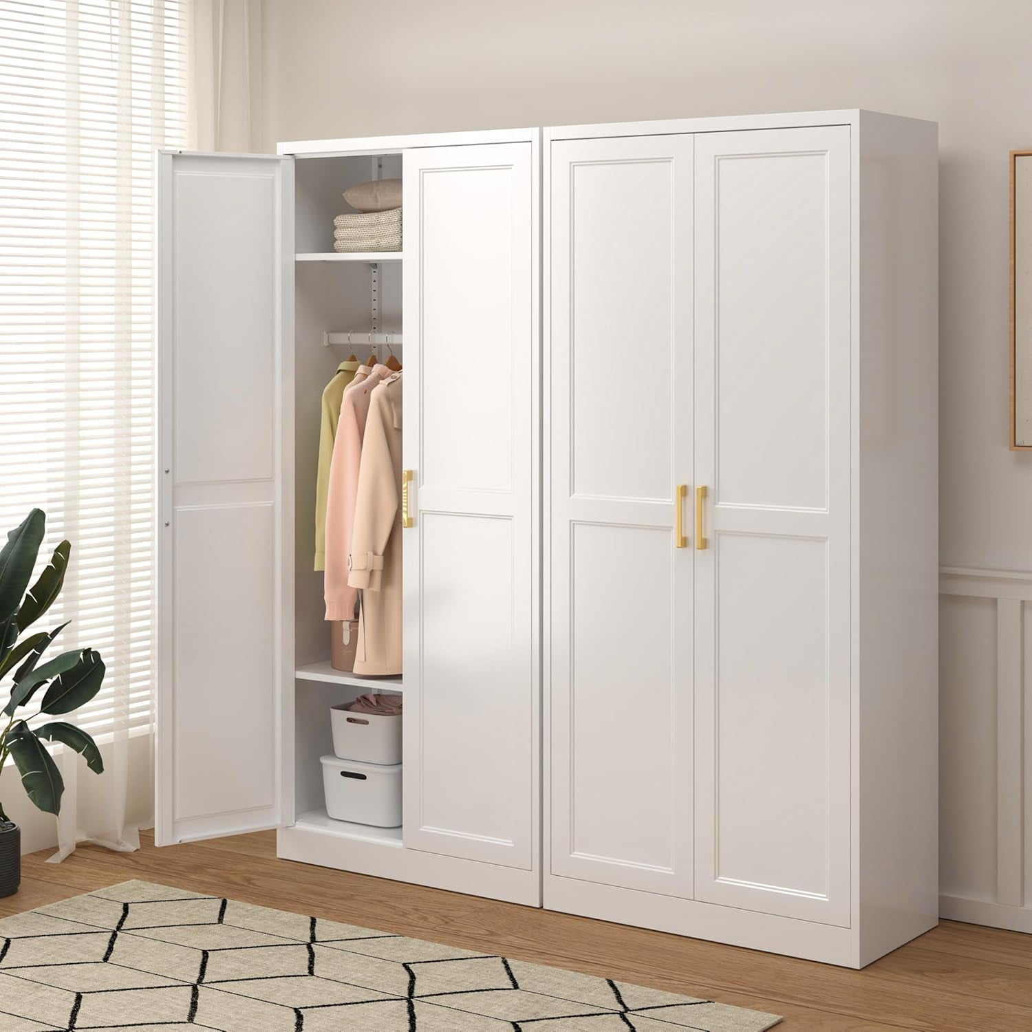 Metal Wardrobe Cabinets，Armoire Wardrobe Closet with Hanging Rod ...