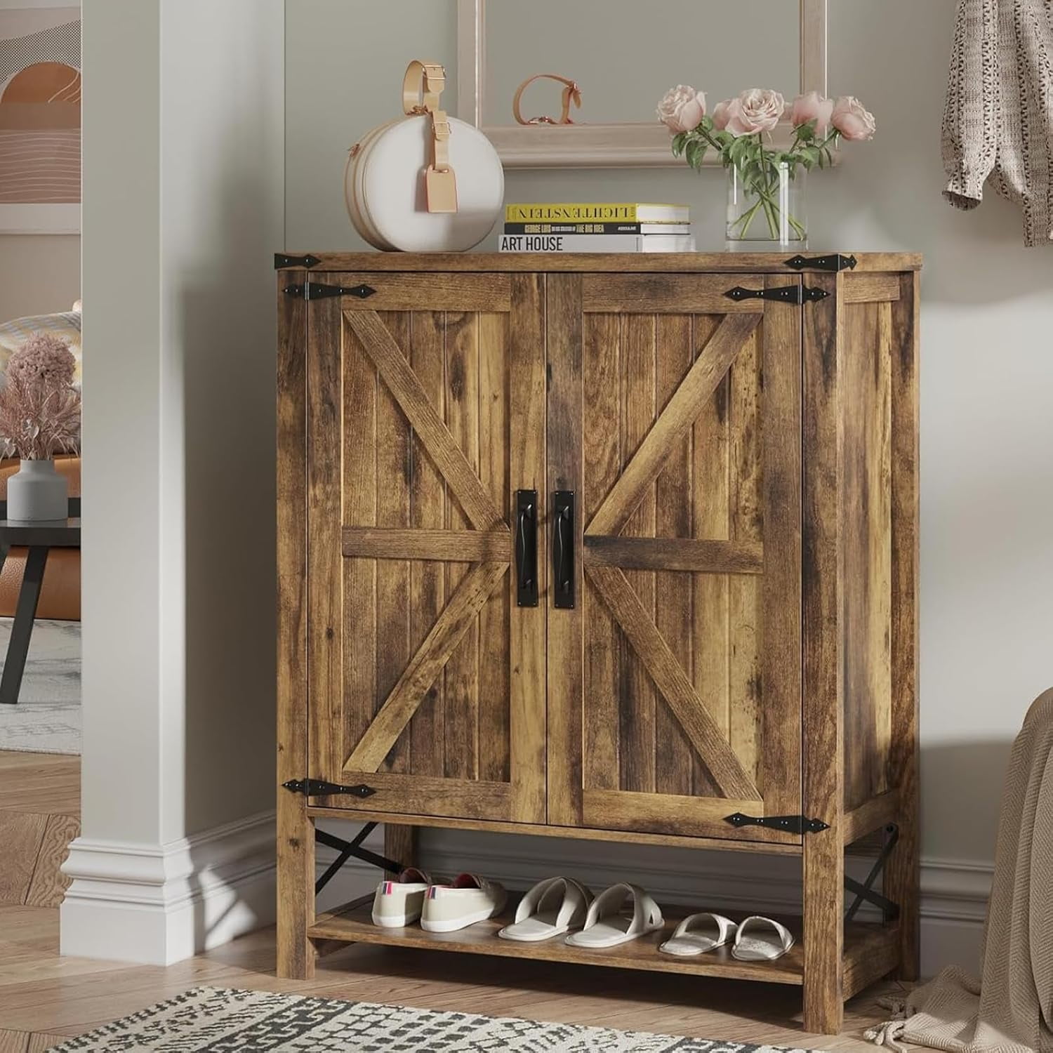HLTUDJU Shoe Cabinet with Doors 6-Tier Farmhouse Shoe Storage Cabinet ...