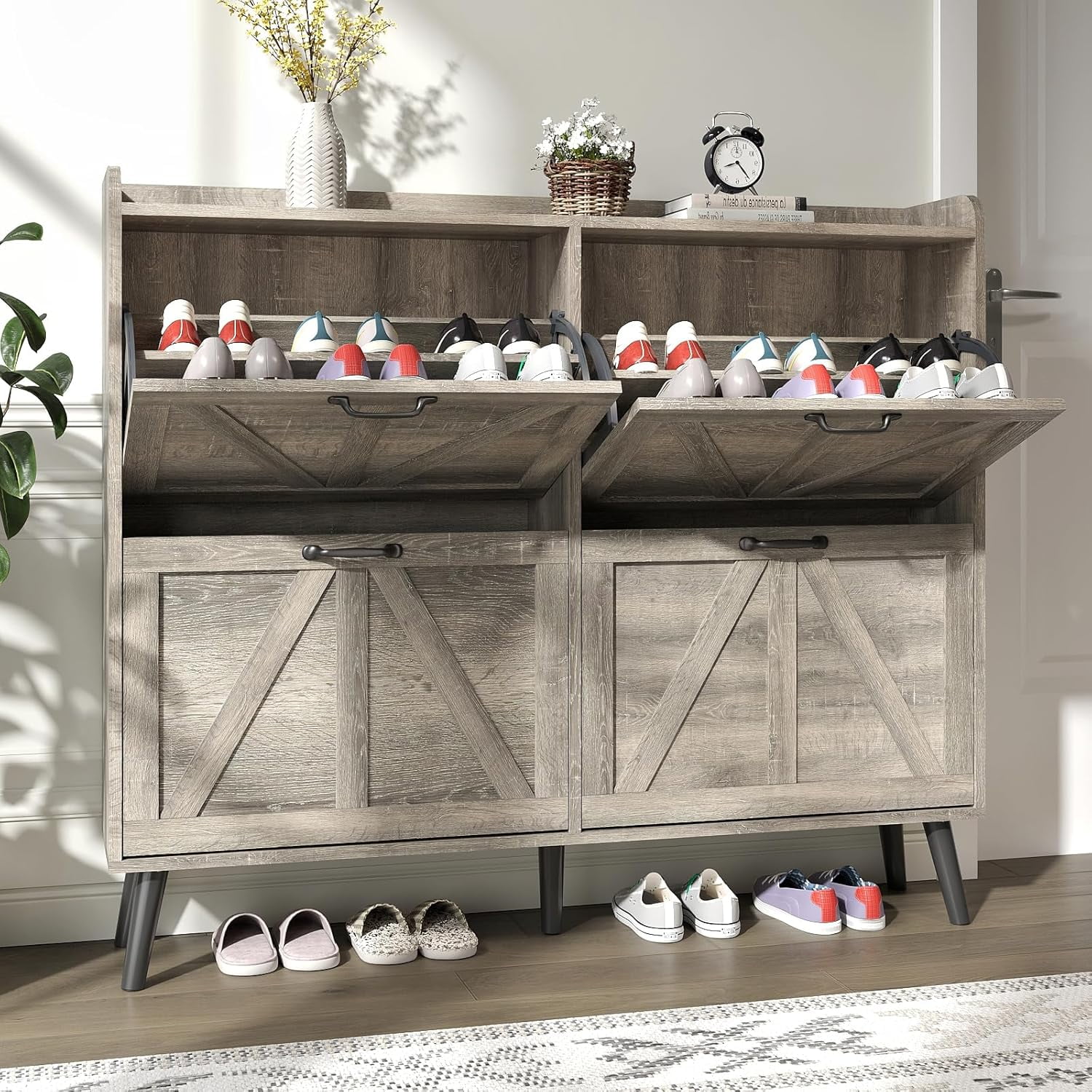 HLTUDJU Shoe Cabinet Storage for Entryway Black Shoe Storage Cabinet ...