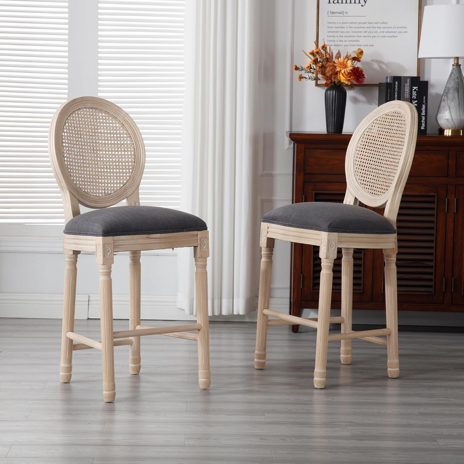 HLTUDJU Solid Wood Bar stools Classic French Country Wooden Barstools ...
