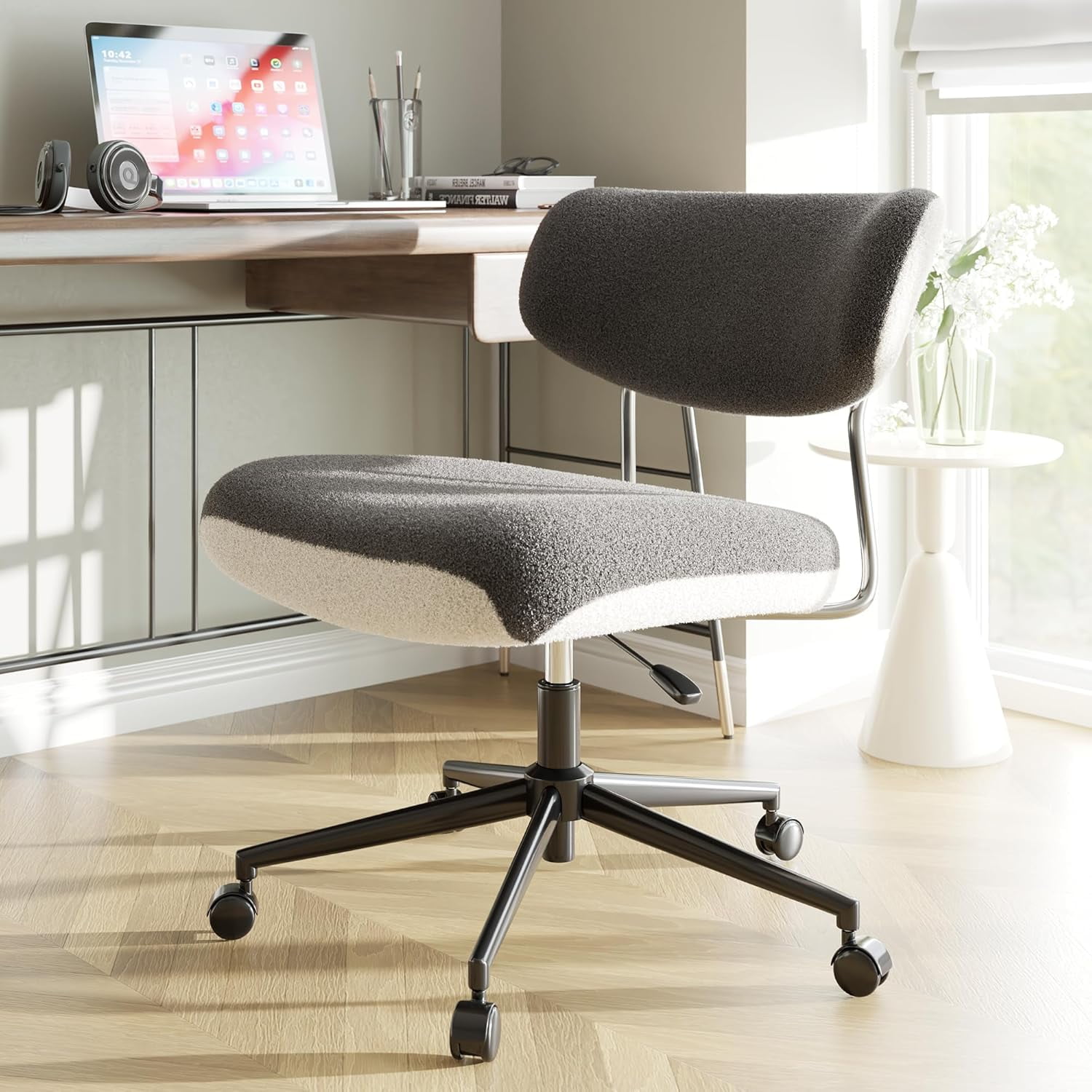 HLTUDL 360° Swivel Armless Chair with Ergonomic Backrest Height ...
