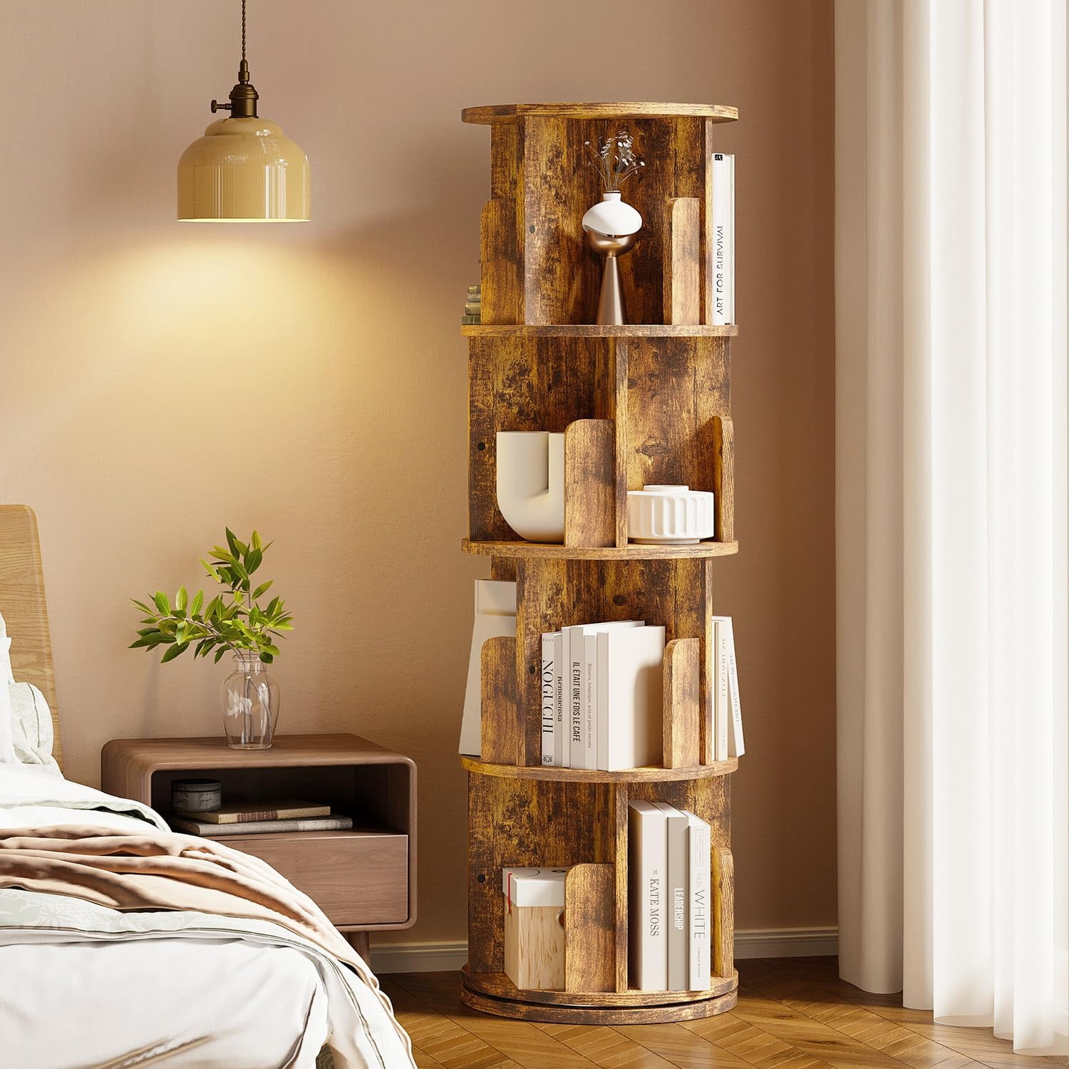 HLTUJU Rotating Bookshelf 360 Display 5 Tier Small Corner Bookshelf for ...