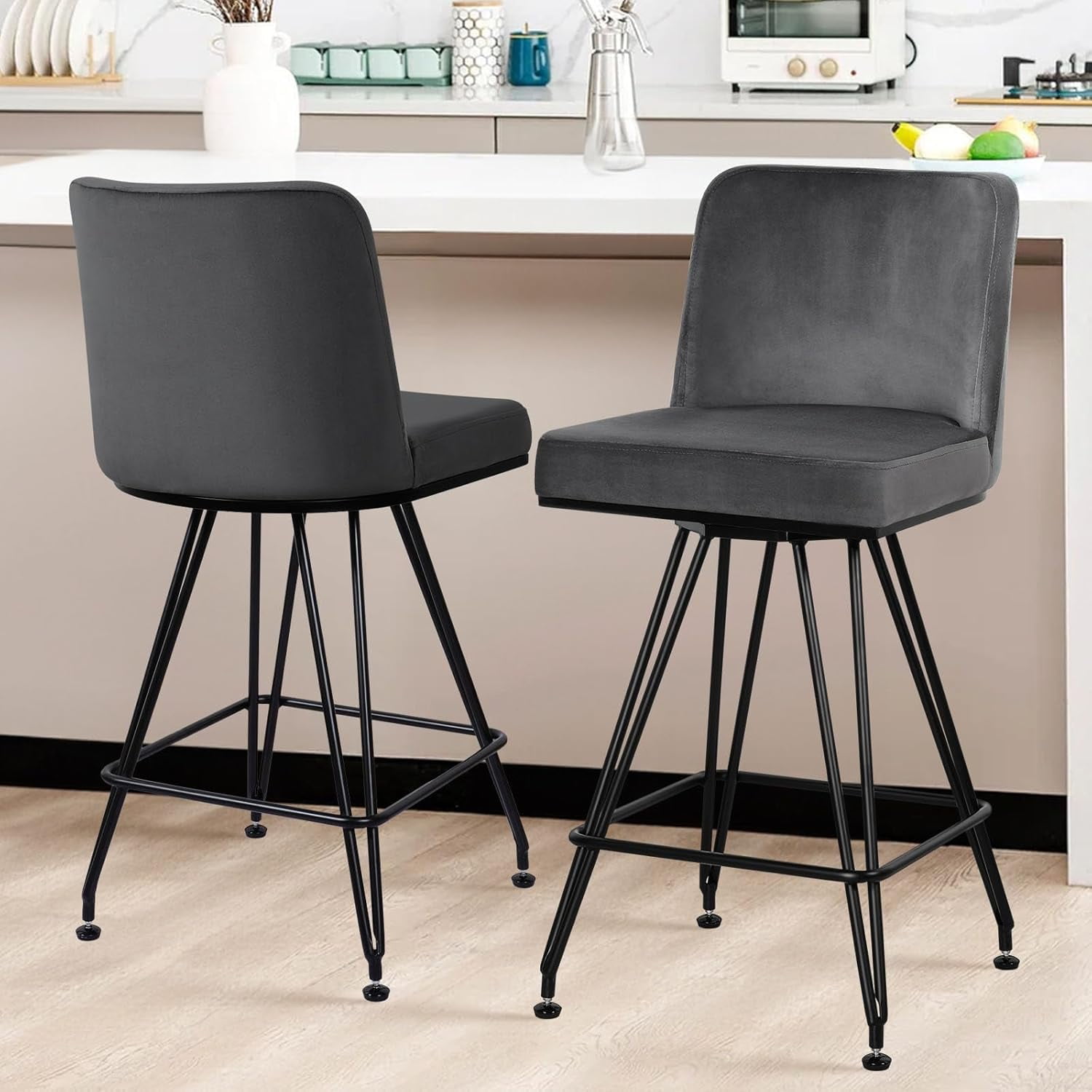 HLTUSDN Bar Stools 26" Swivel Counter Height Bar Stools with Back Faux ...