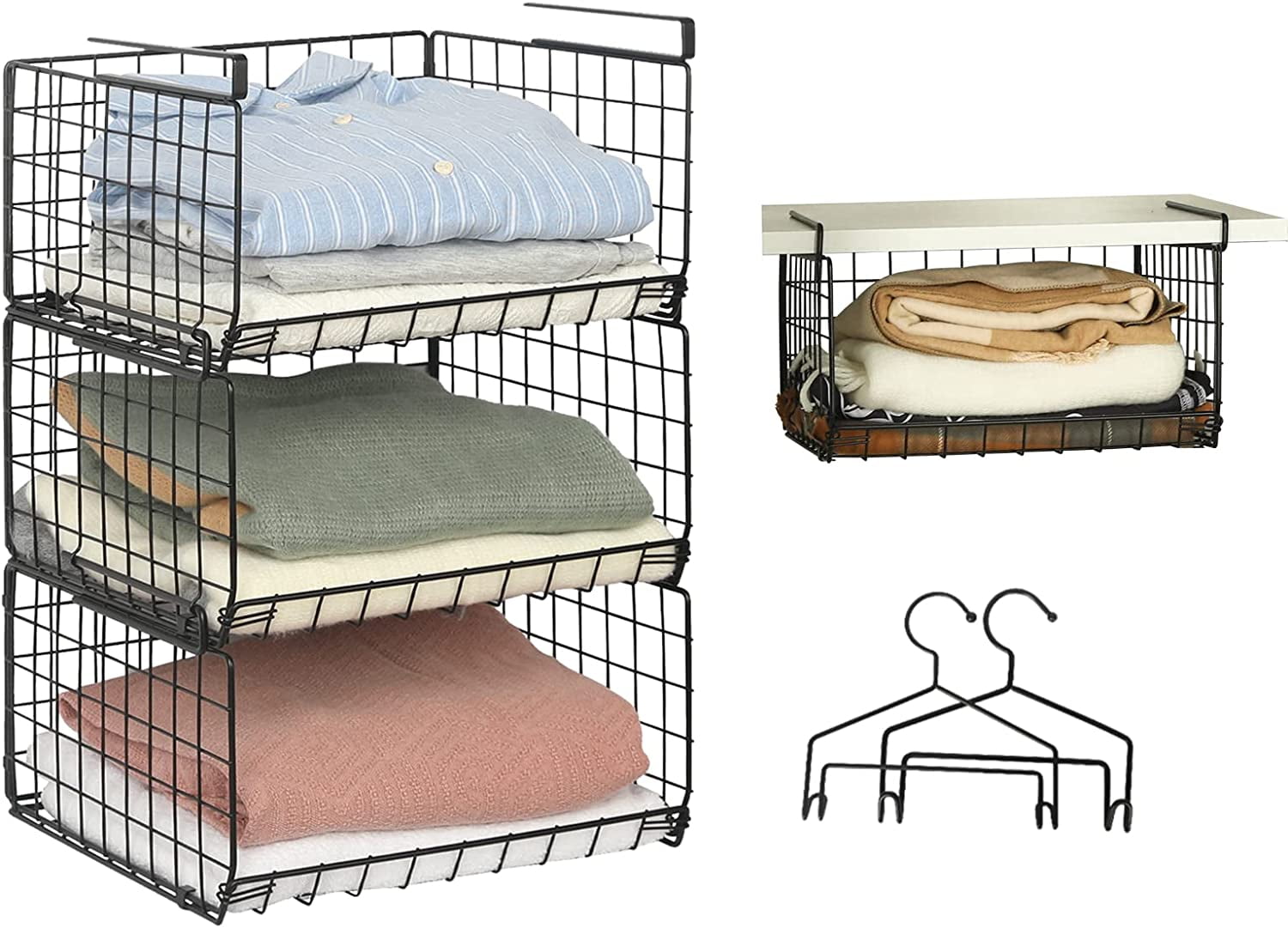 HLTUSJ 3-Tier Under Closet Shelf Basket Hanging Clothes Storage ...