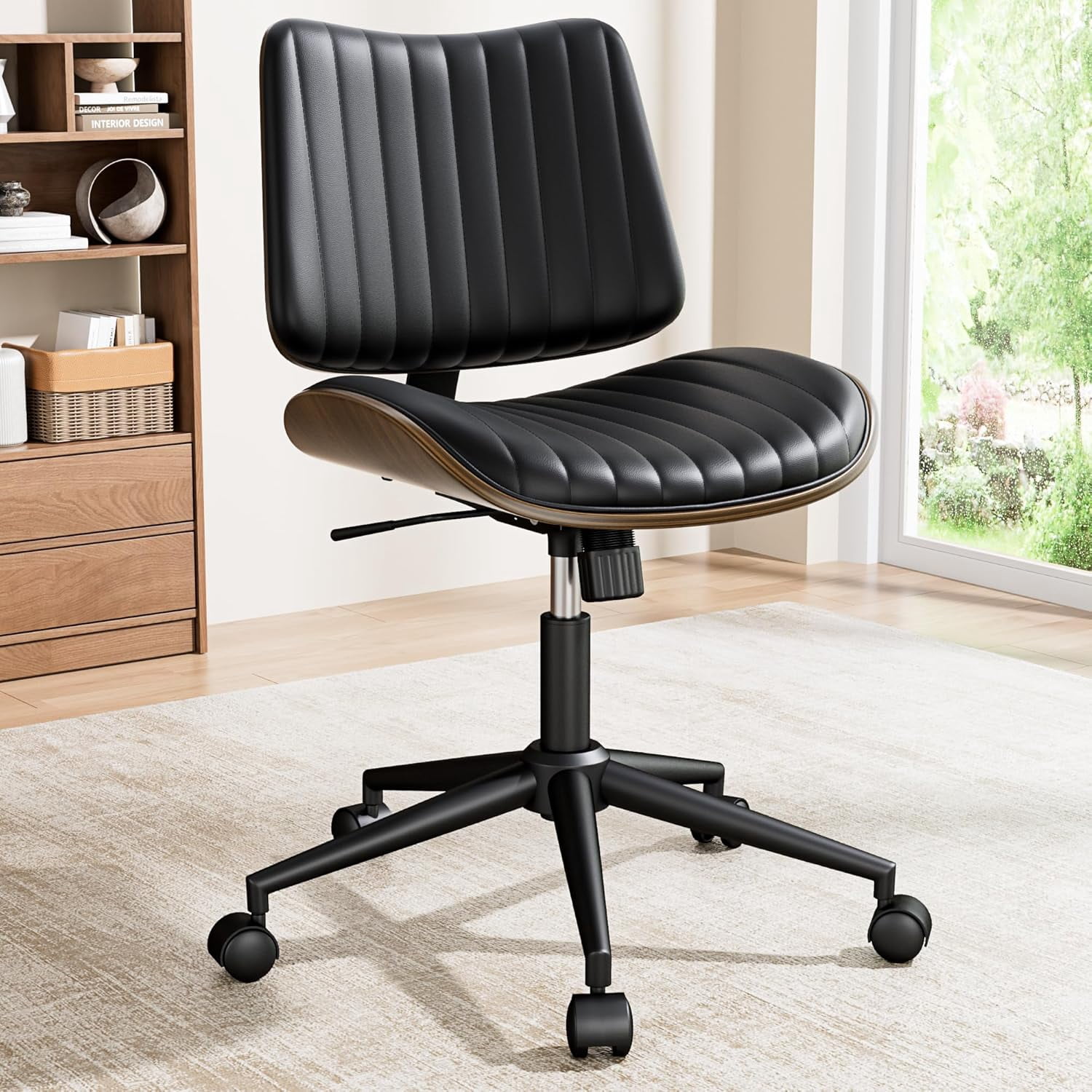 HLTYCGY Home Armless Office Chair with Wheels Modern Walnut Armless ...