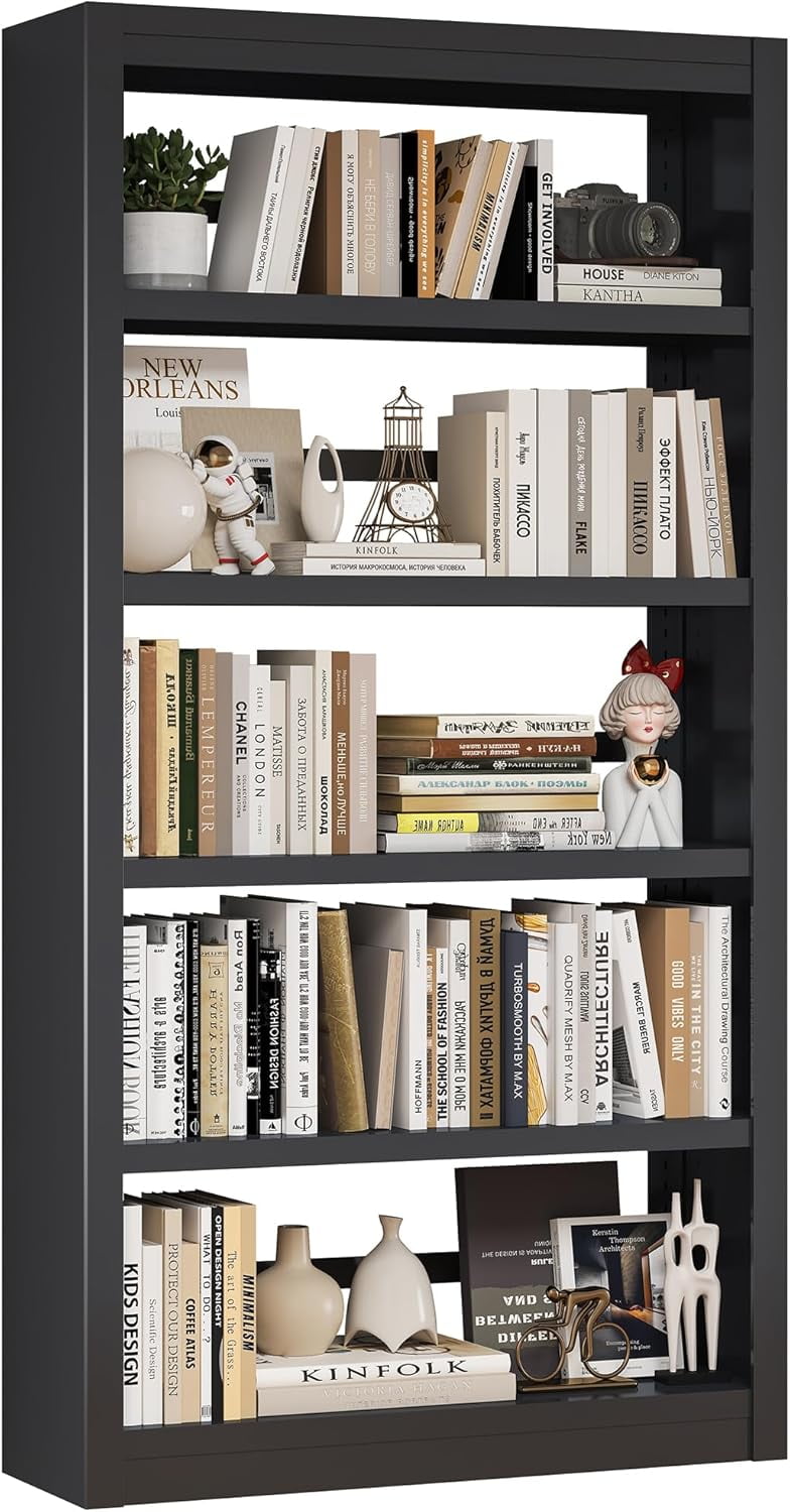 HLTYHN White Metal Bookshelf 5 Tier Adjustable Bookshelf 61-inch Tall ...