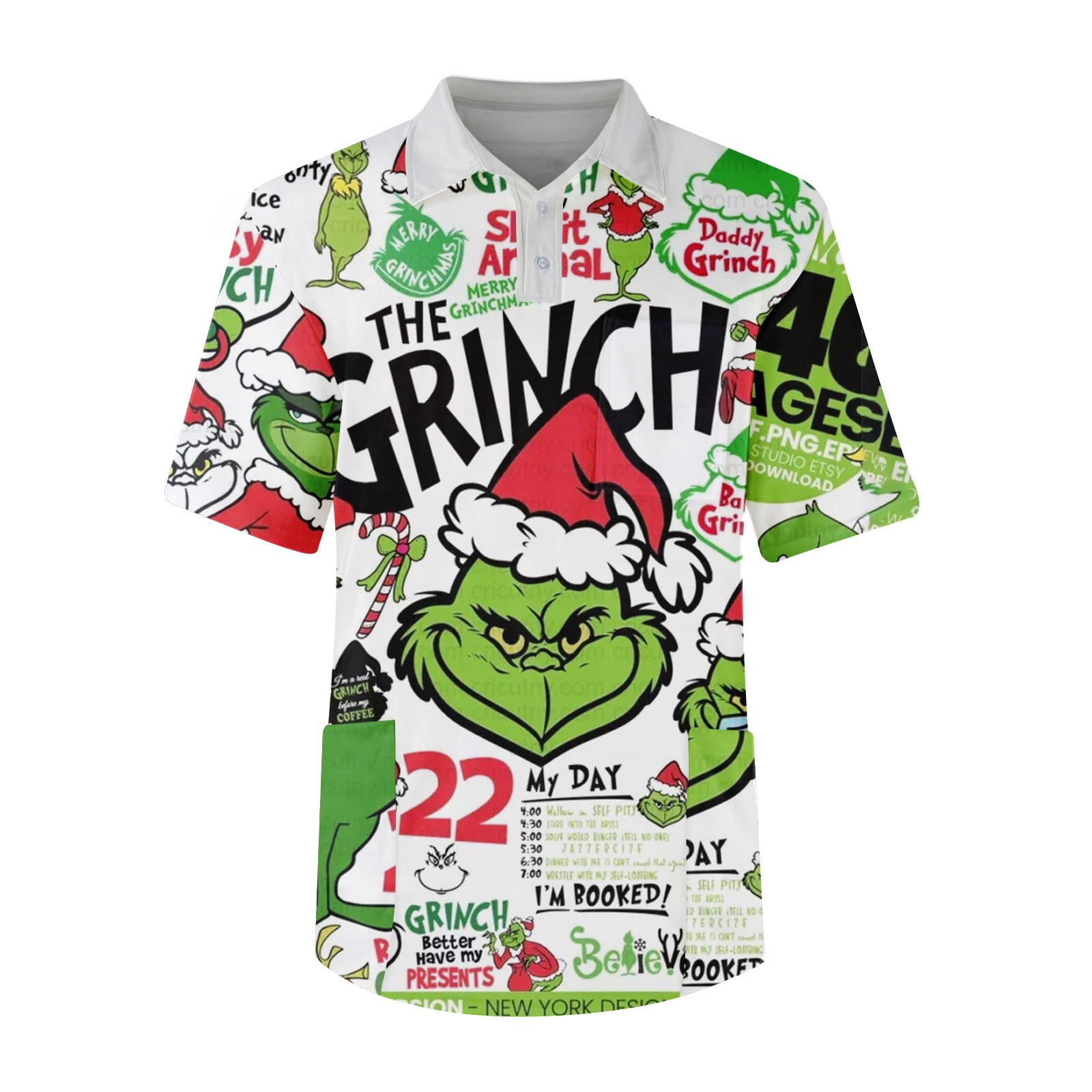 HLUFFY Festive Green Christmas Polo Shirt with Cartoon Character Design ...