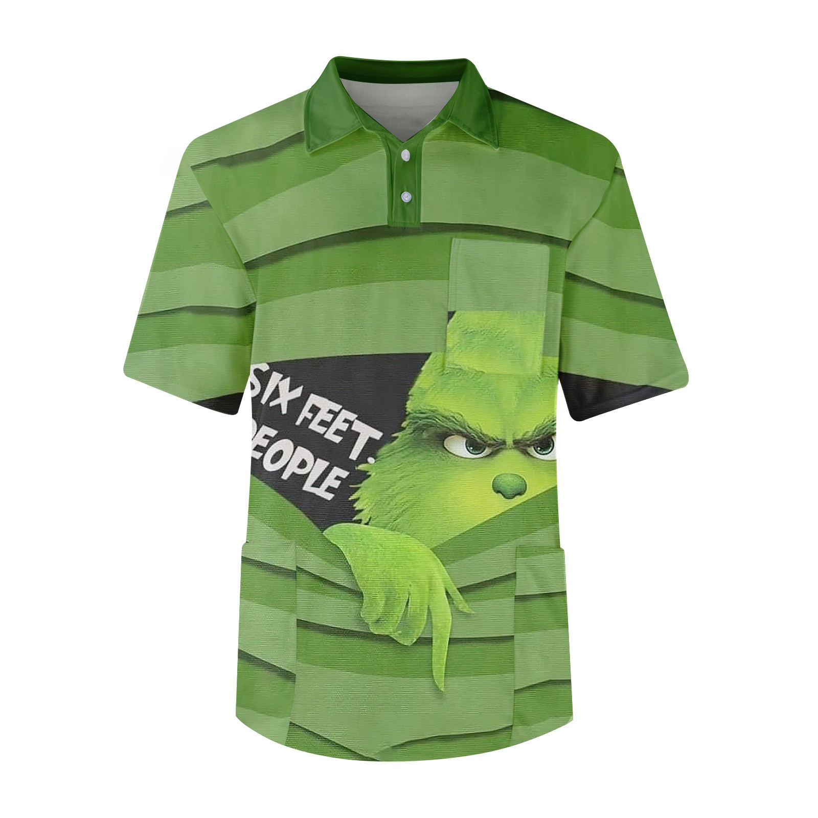 HLUFFY Festive Green Christmas Polo Shirt with Cartoon Character Design ...