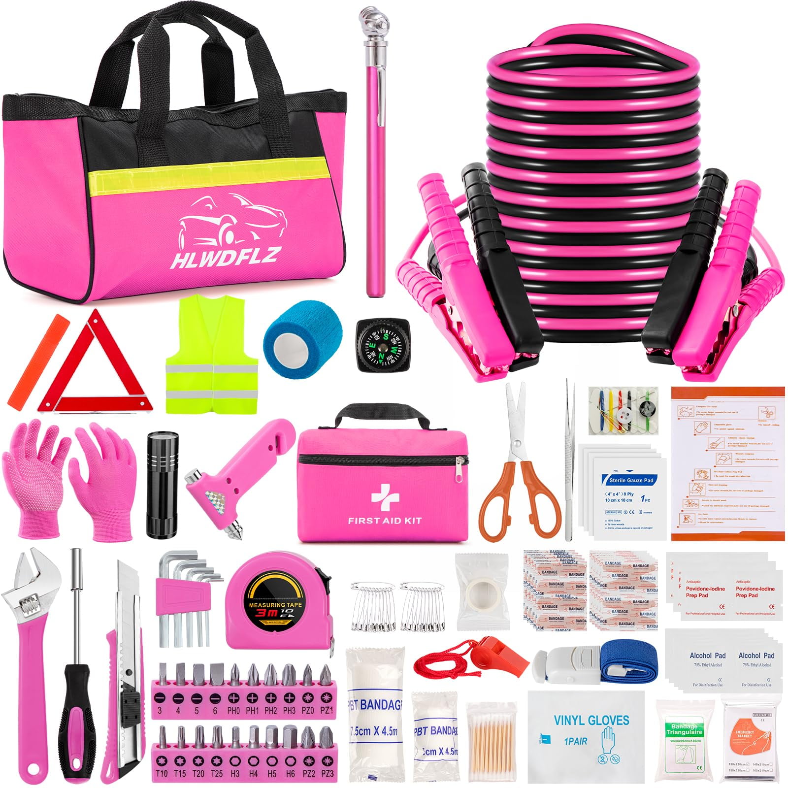 HLWDFLZ Car Roadside Safety Kit - 129pcs Pink Winter Emergency Road ...