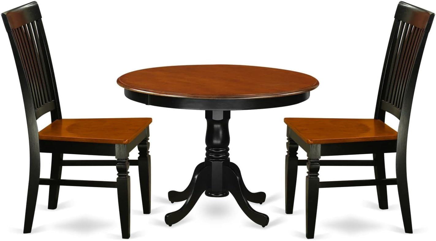 HLWE3-BCH-W 3 Piece Dining Room Table Set Contains a Round Kitchen ...
