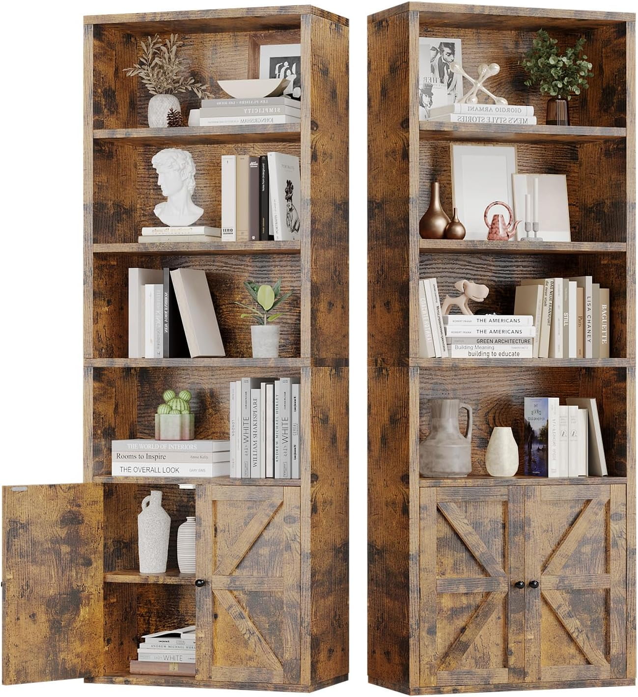 HLYFYF 6 Tier Bookshelves and Bookcase with Doors Double Wide Floor ...