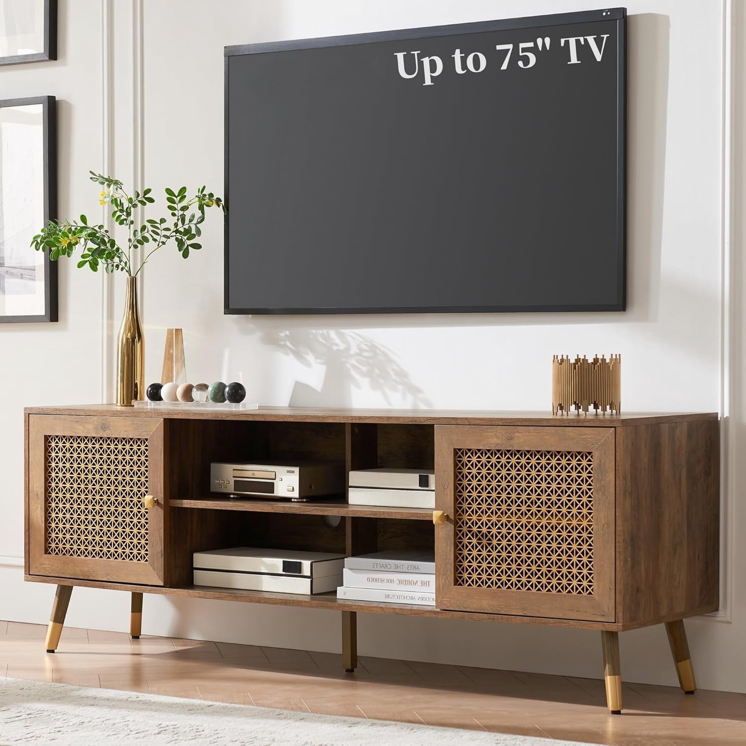 HLYFYF Entertainment Center for TVs up to 75 inches Boho TV Console ...