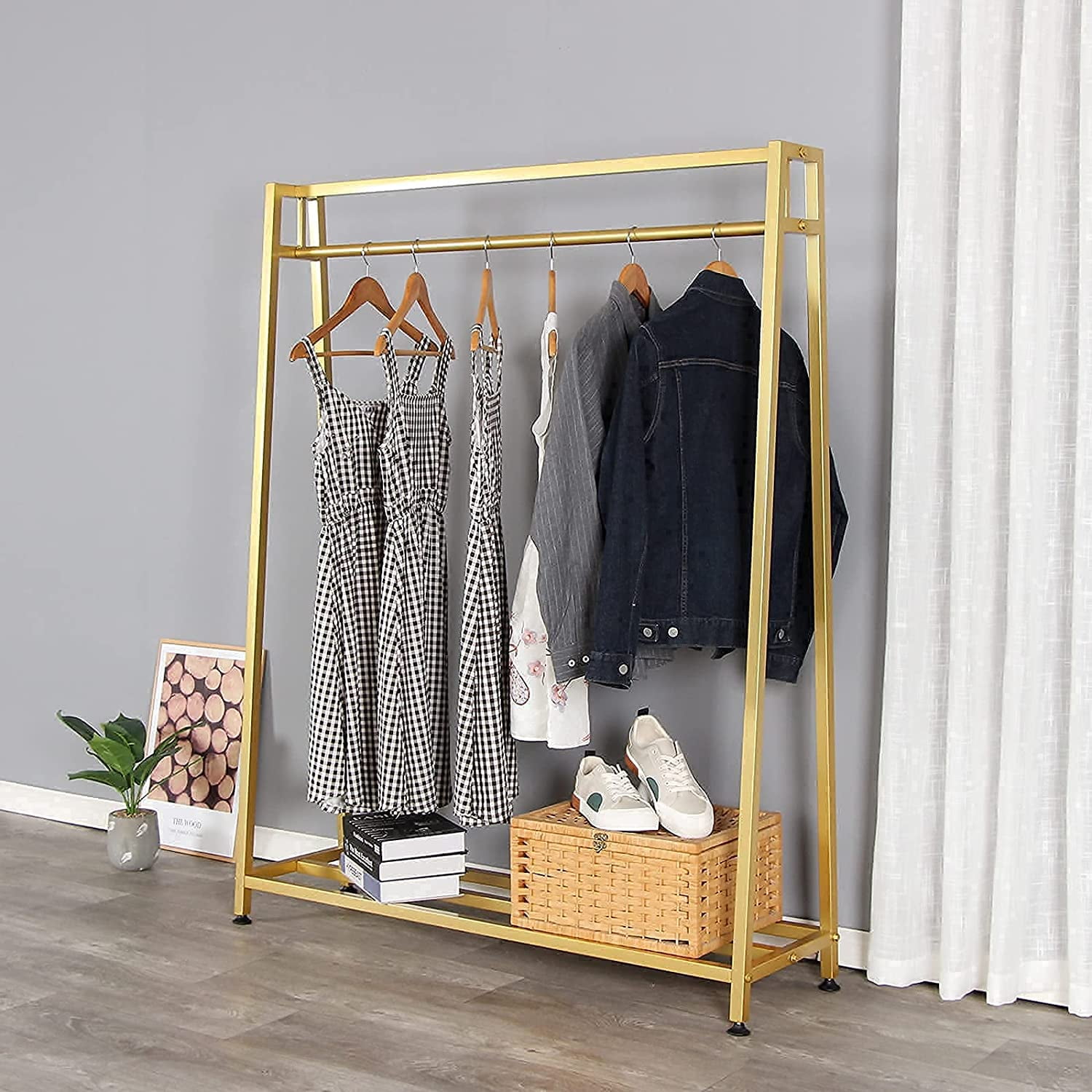 HLZBJY Clothing Garment Rack with Shelves Metal Cloth Hanger Rack Stand ...