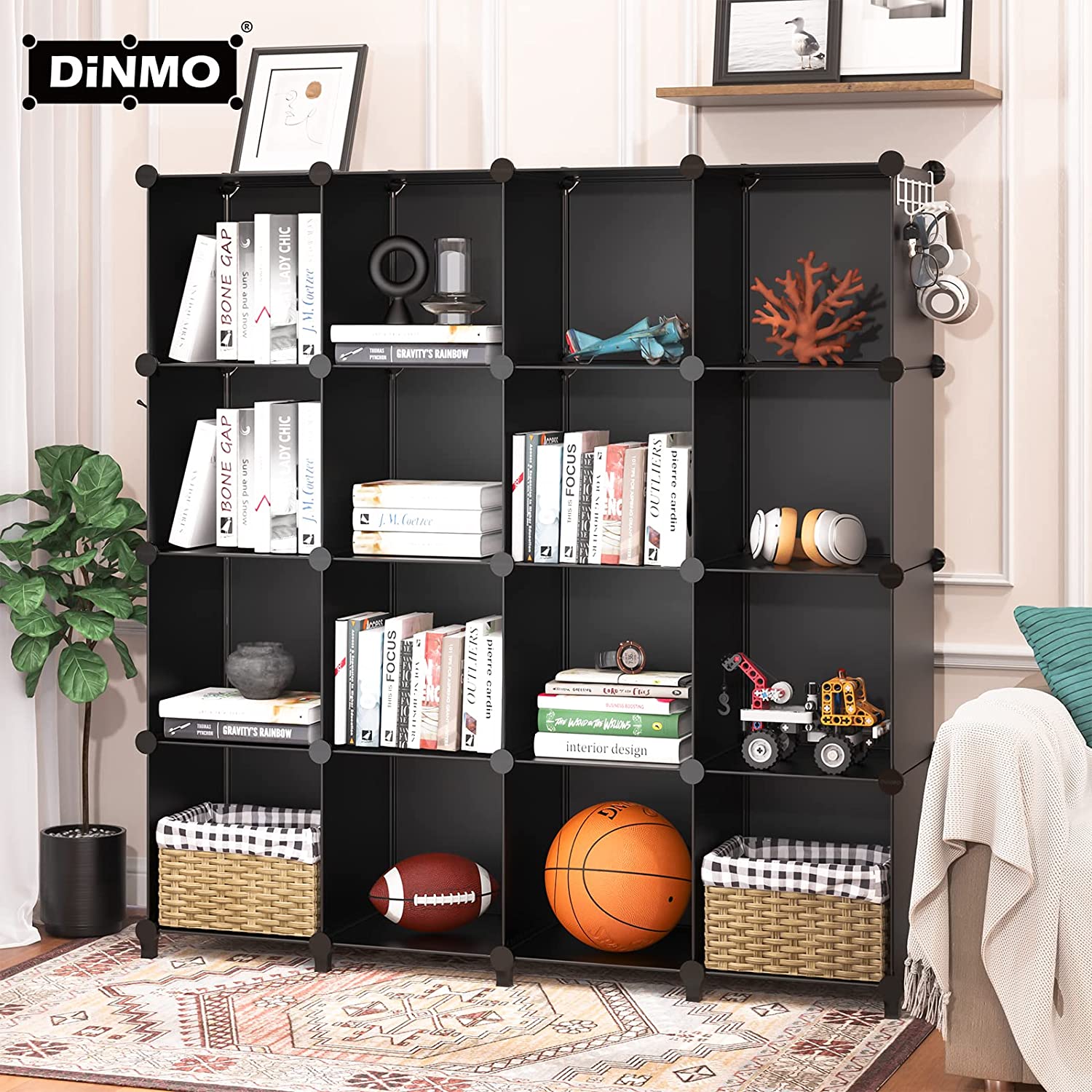 HLZZZAN 16 Cubes Storage Organizer Bookcase Display Shelf with Cabinet ...