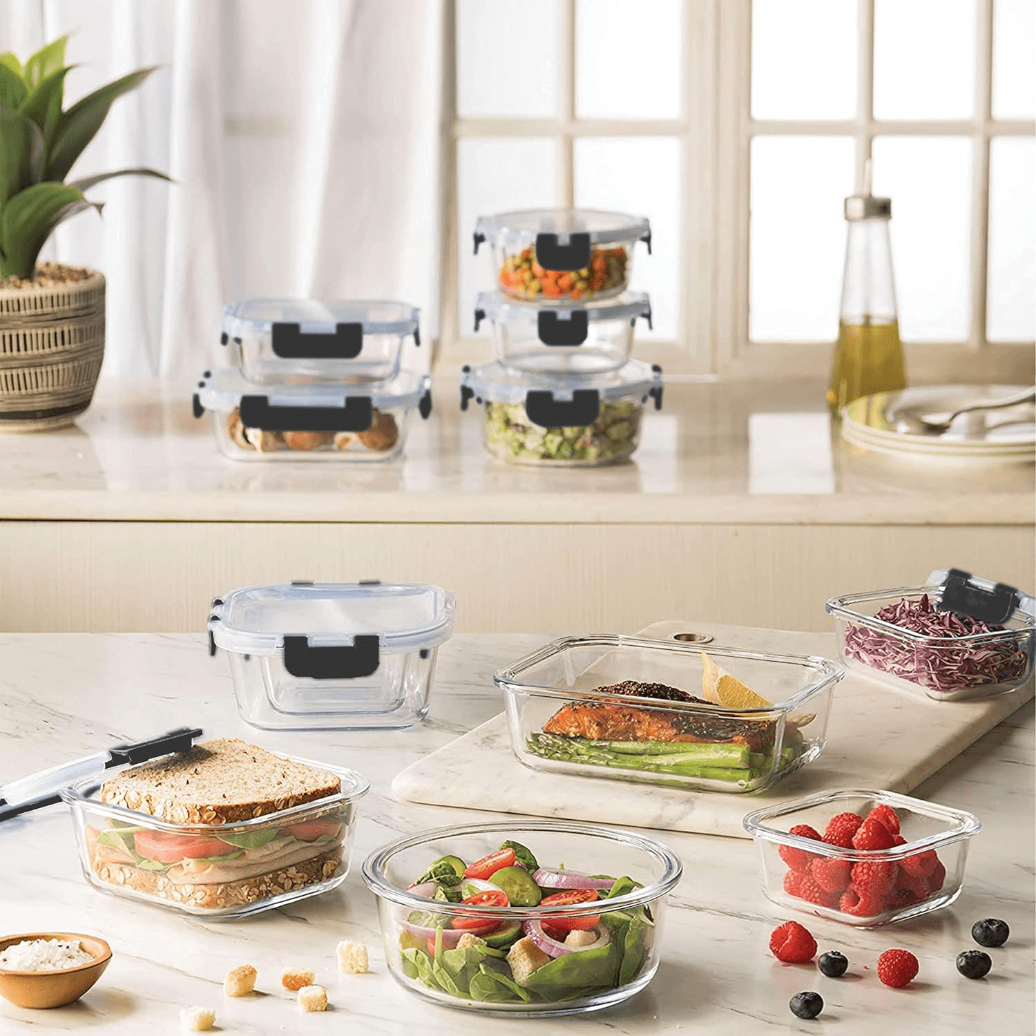 HLZZZAN 24 Piece Glass Storage Containers with Lids - Airtight Leak ...