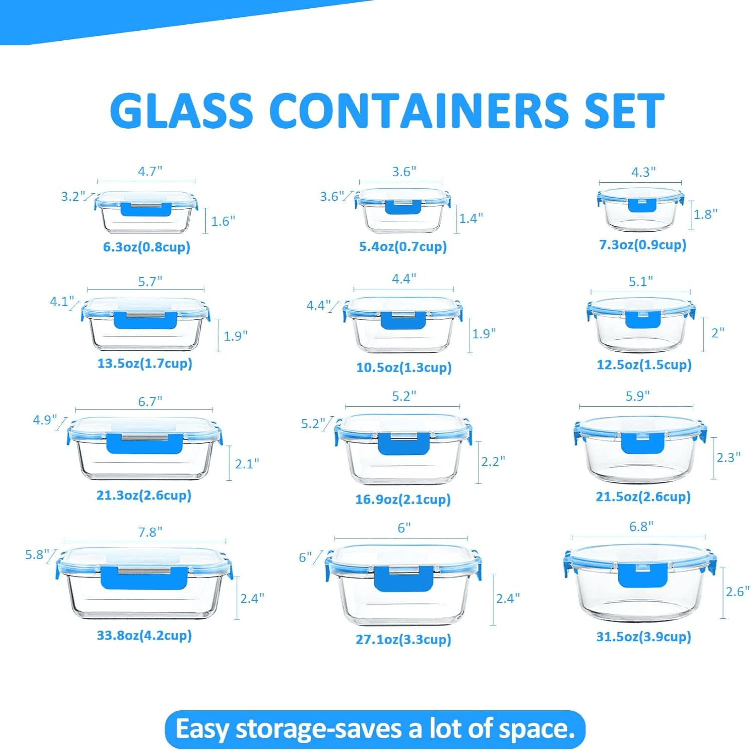 HLZZZAN 24 Pieces Glass Food Storage Containers Set Glass Meal Prep ...