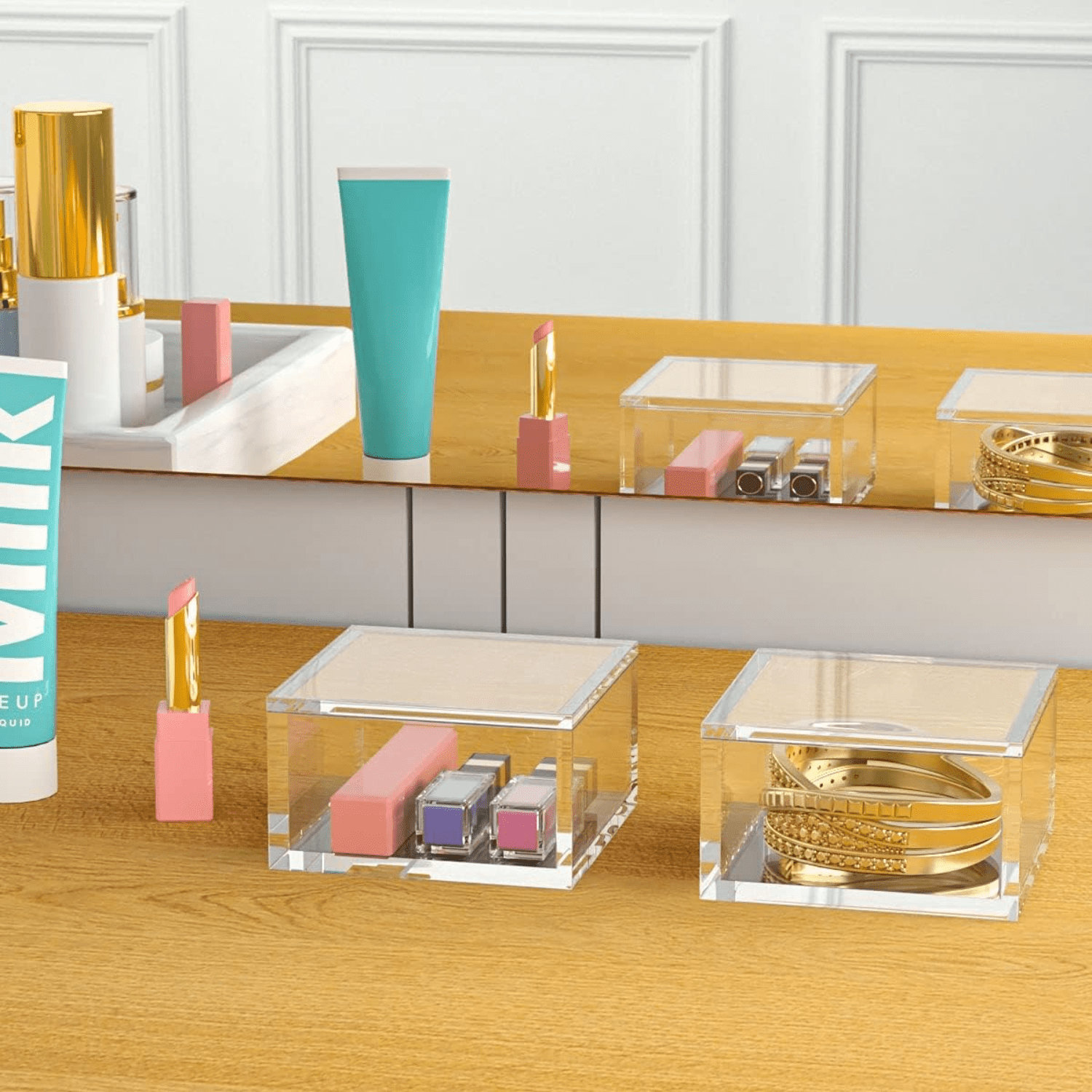 HLZZZAN Decorative Acrylic with Lid Clear Cube Display Case Multi-Purpose Square Container for ...