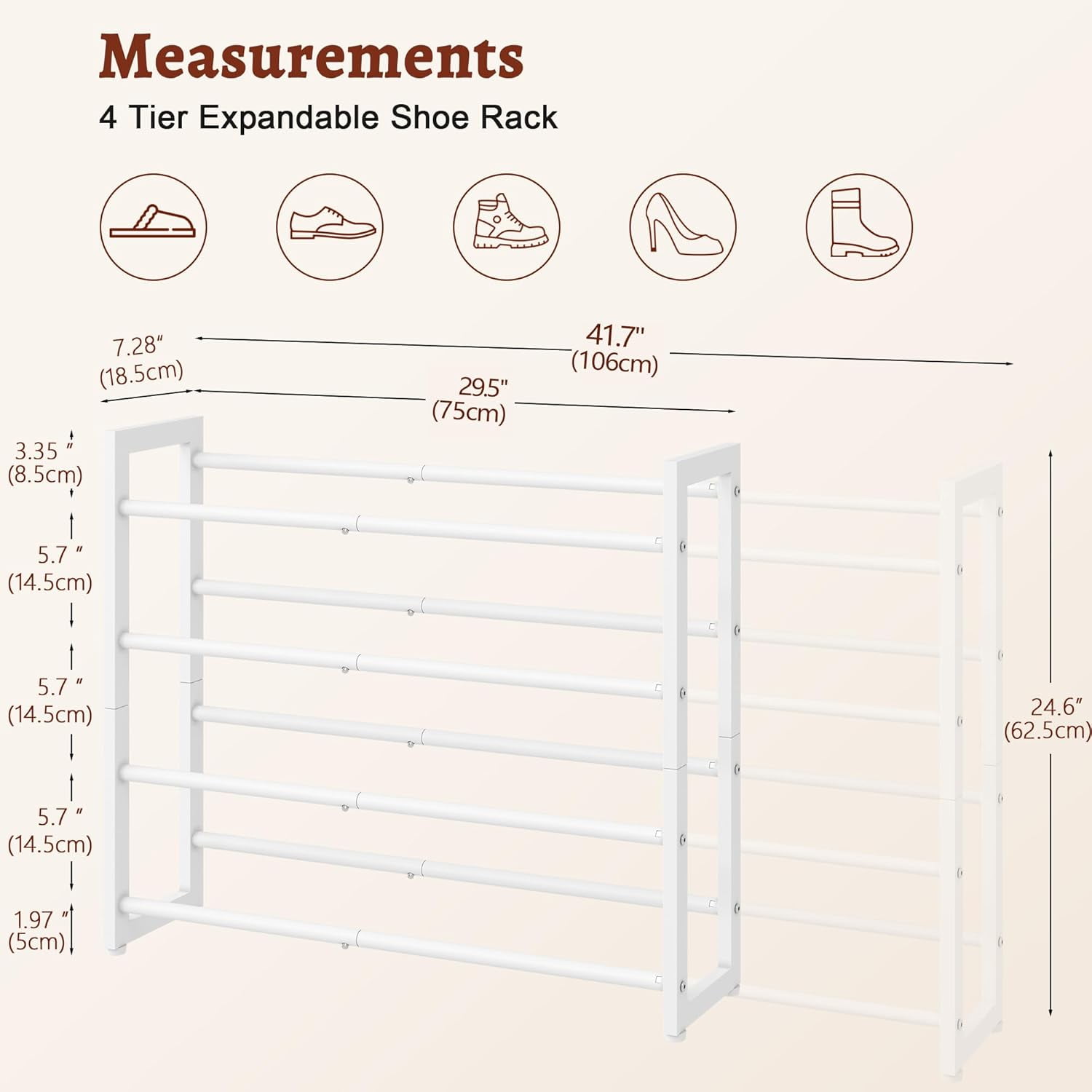 HLZZZLZ 4-Tier Expandable Shoe Rack Adjustable Shoe Shelf Storage ...