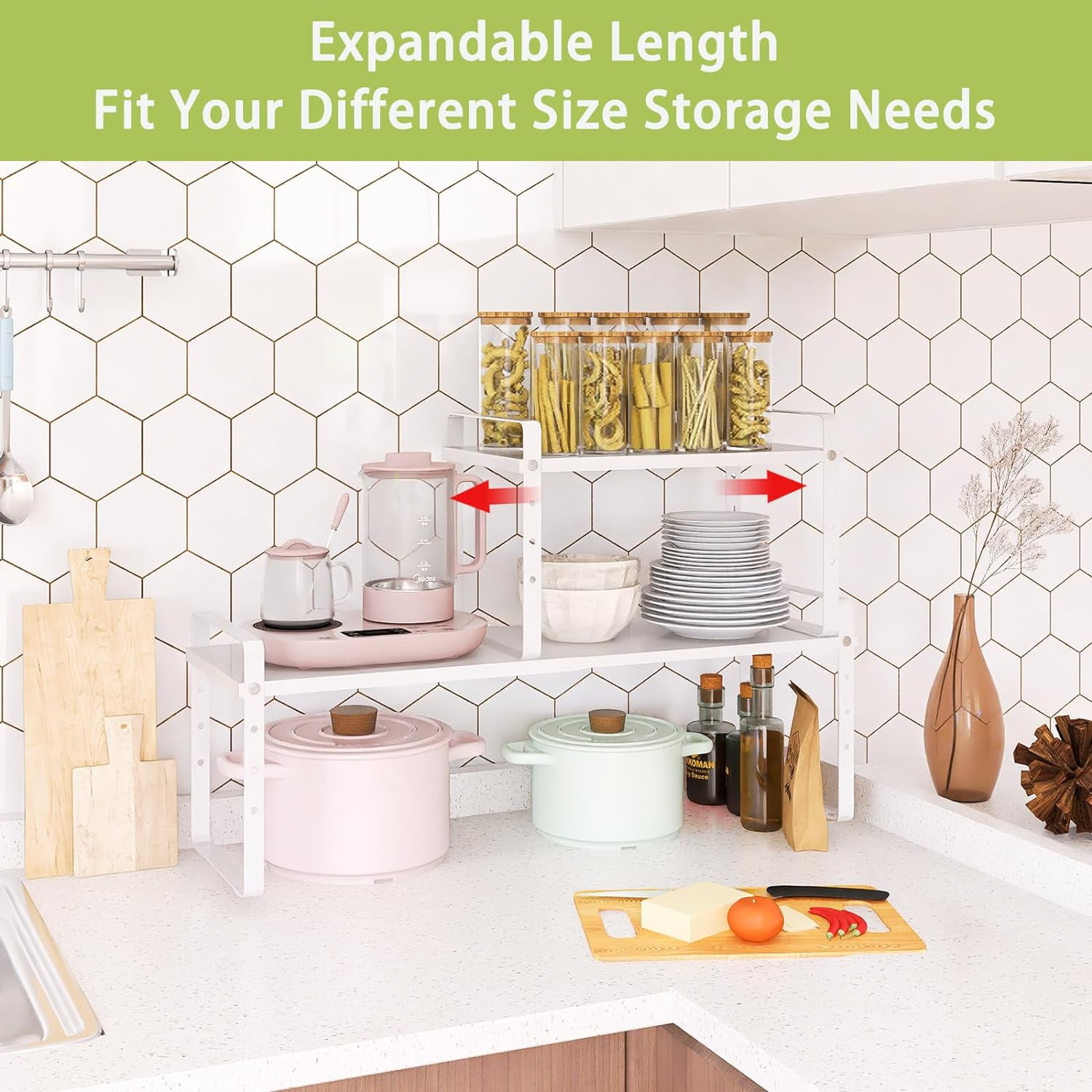 HLZZZLZ Expandable Cabinet Shelf Organizer Rack Stackable Kitchen ...