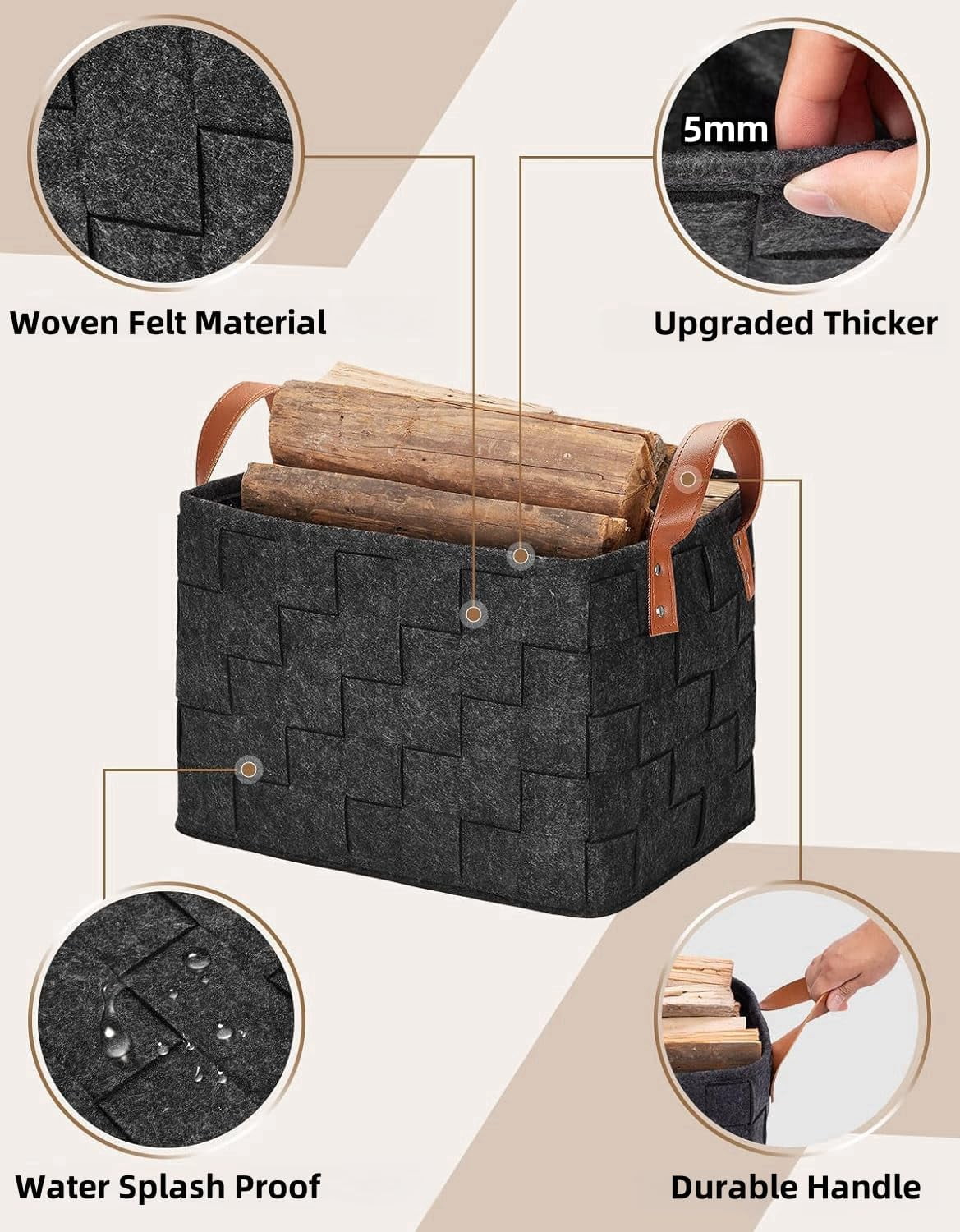 HLZZZLZ GIB Large Fabric Storage Baskets for Shelves with Handles Woven ...