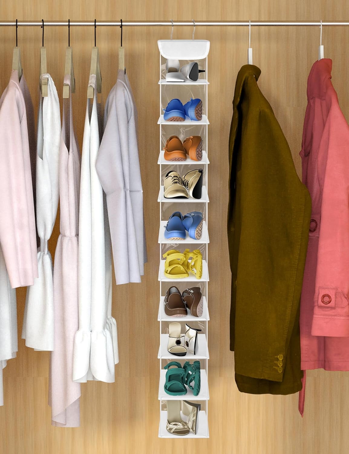 HLZZZLZ Hanging Shoe Organizer 10-Shelf Hanging Closet Organizers and ...