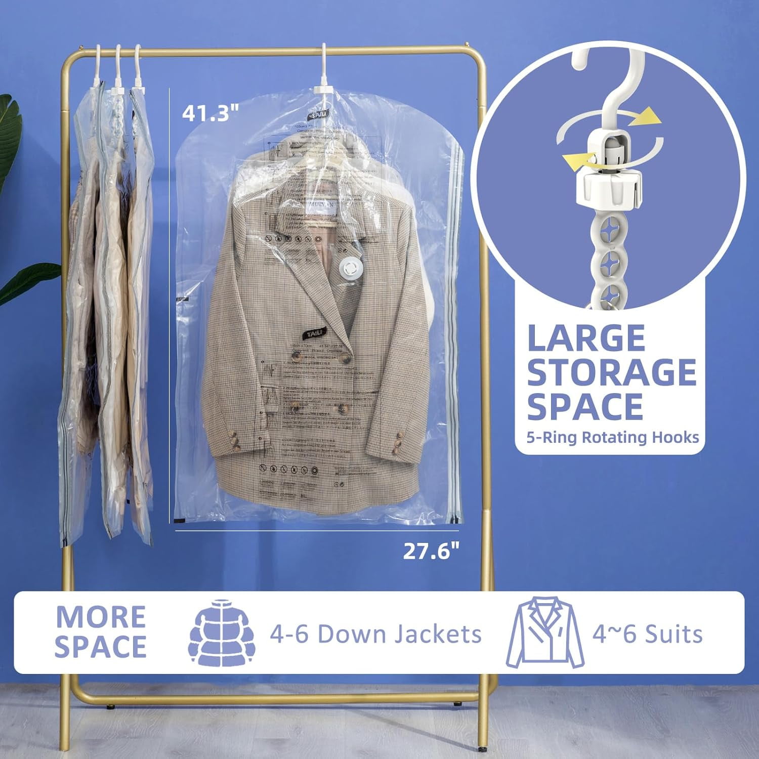 HLZZZLZ Hanging Vacuum Storage Bags 6 Pack (41.3 x27.6 inch) Vacuum ...