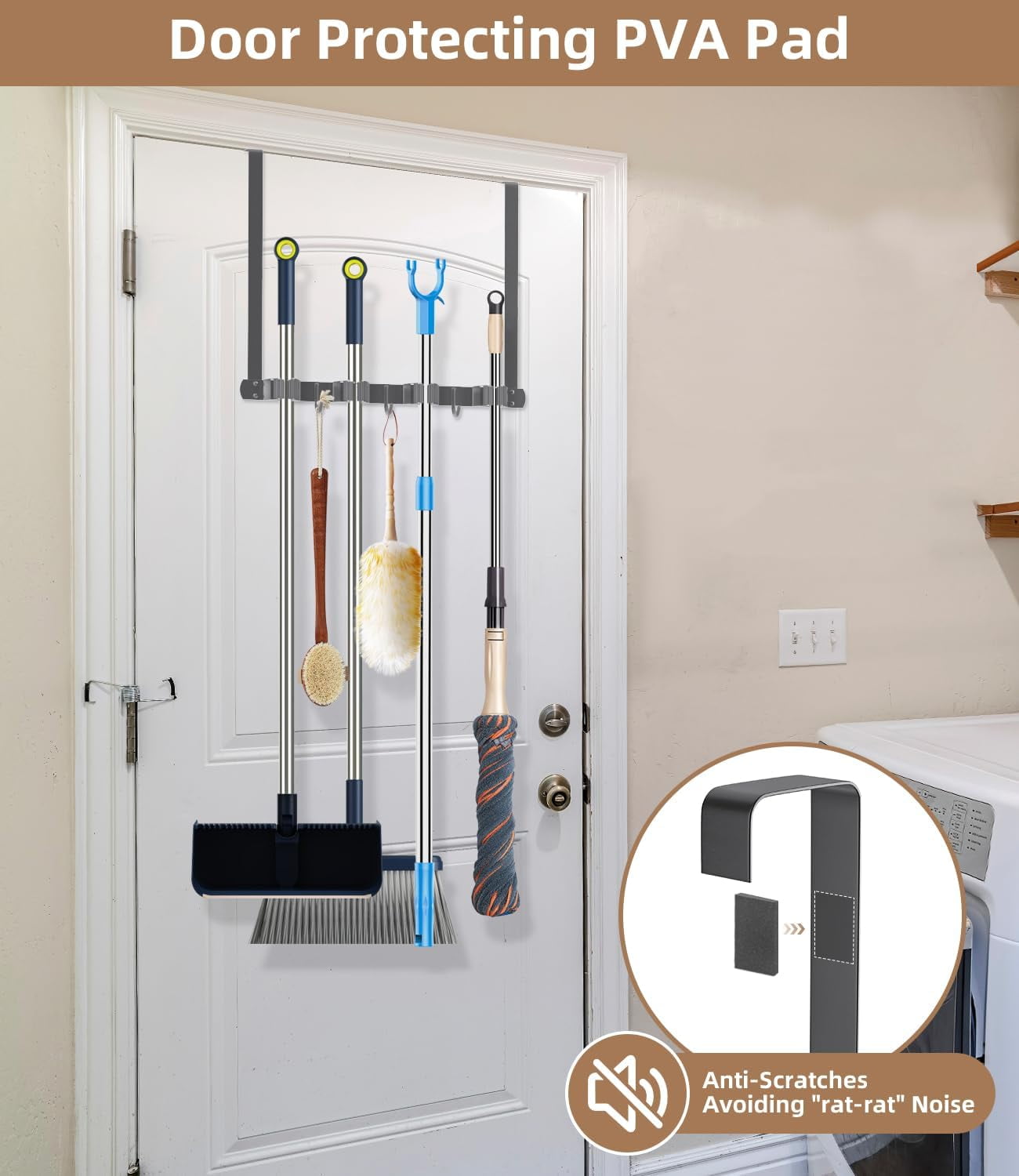 HLZZZLZ Holder Over The Door - 304 Stainless Steel Mop and Holder Wall ...