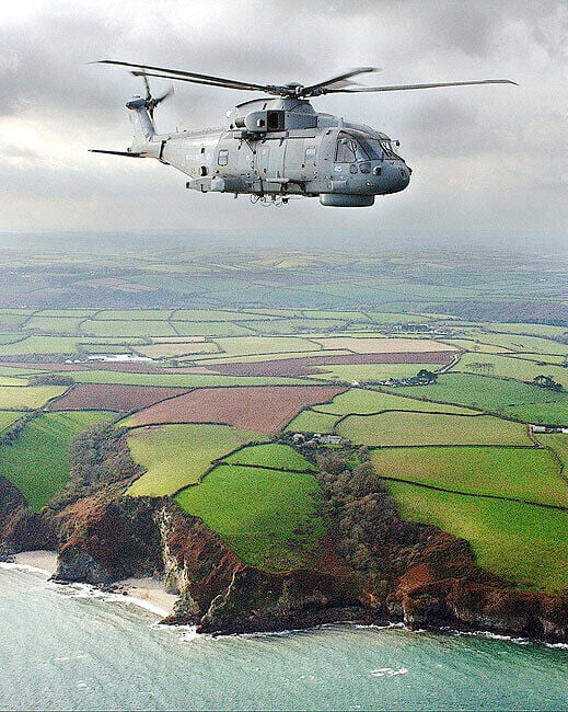 HM MK1 Helicopter Over Cornish Coastline Style - A - 24x36 Inch Glossy ...
