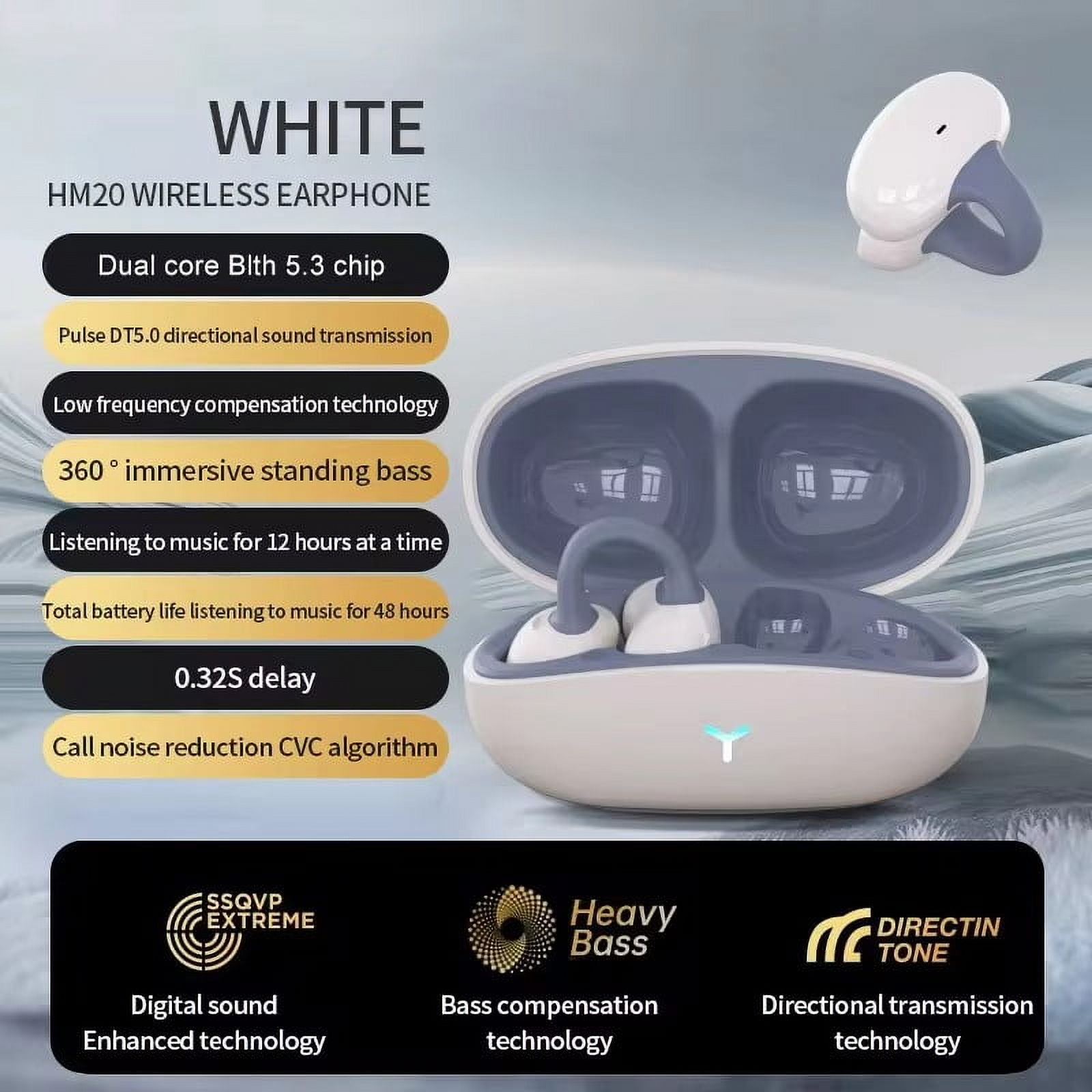 HM20 New Clip Headset Wireless BLTH Earbuds with 9D Sound and Touch ...