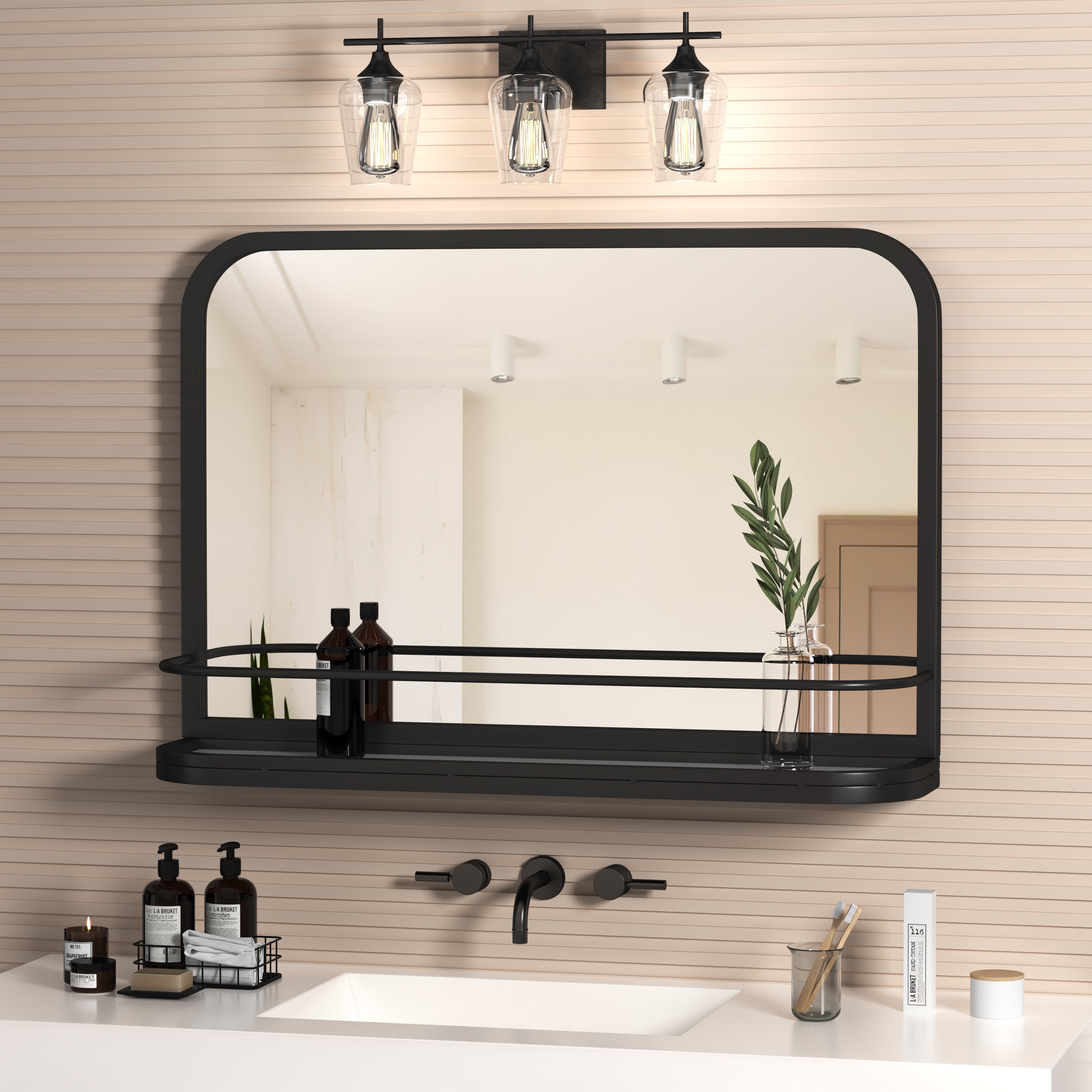 HMANGE Rectangular Bathroom Mirror 25.20 x 17.72 Inch Matte Black Metal ...