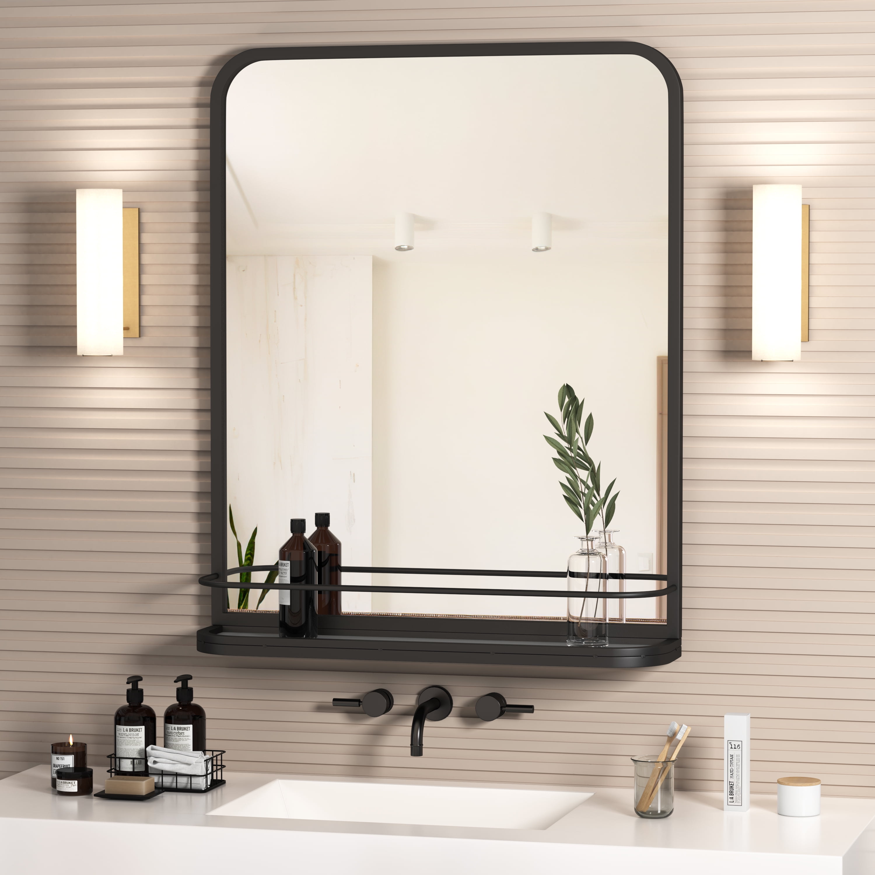 HMANGE Rectangular Bathroom Mirror 25.20 x 30.71 Inch Matte Black Metal ...
