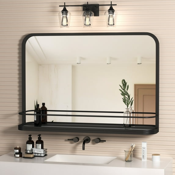 HMANGE Rectangular Bathroom Mirror 31.50 x 21.65 Inch Matte Black Metal ...