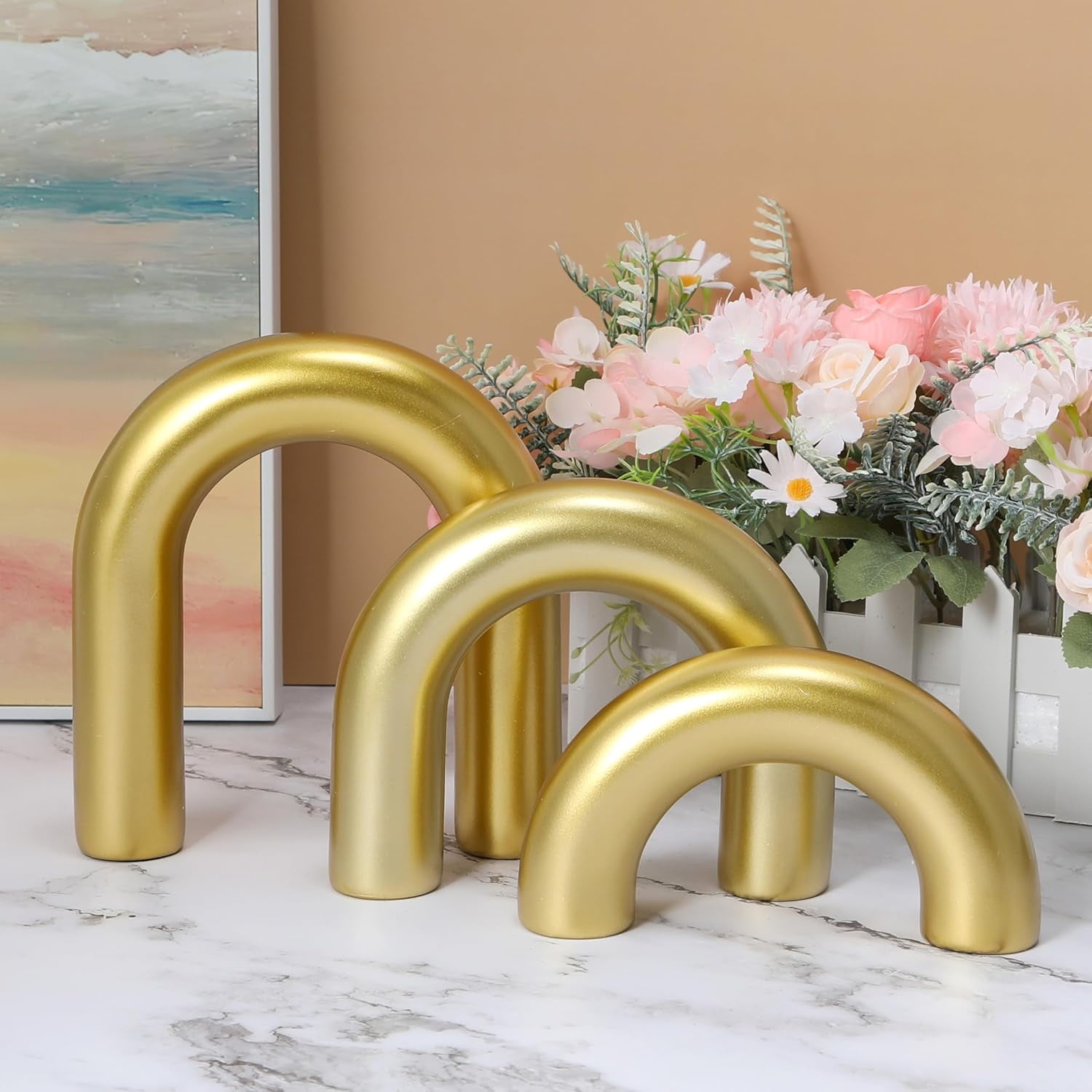 HMASYO 3Pcs Gold Arch Decorative Objects Statue, Coffee Table Bookshelf ...