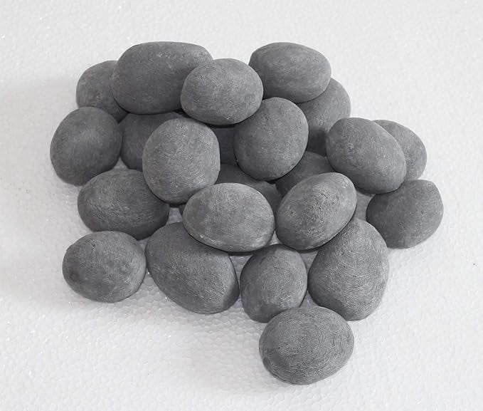 HMB 24 Pcs Grey Stone-Like Ceramic Pebble for Gas Fireplace Stove Gas ...