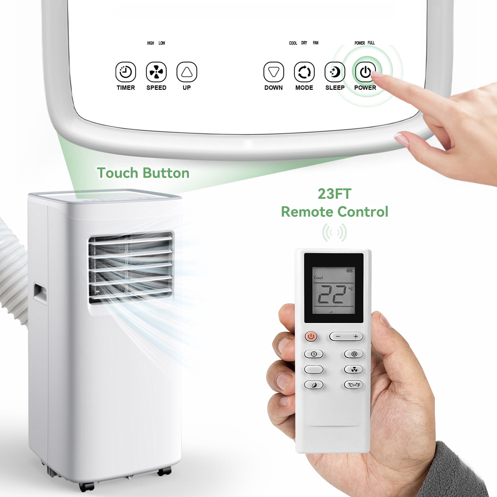 HMCITY White Portable Air Conditioner,8500BTU Portable Ac Up Cooling ...