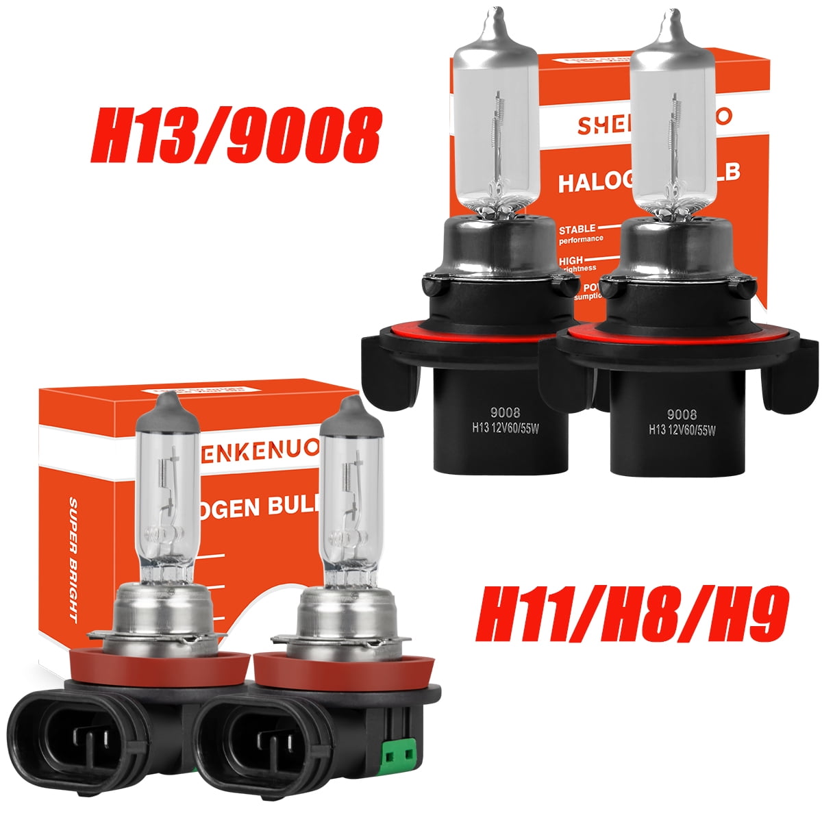 HMCYCI 2 Pair H11 H13 Halogen Headlight Bulbs Fog Light Kit 3400K High ...