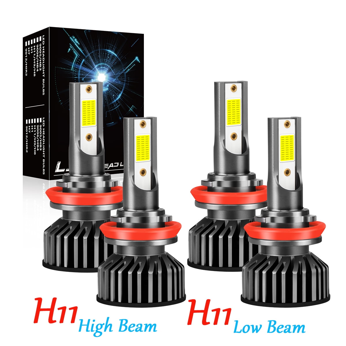 HMCYCI 4 Pack H11 LED Headlight Bulbs, 28000 Lumen 300% Super Brighter H8 H9 H11 Led Lights ...