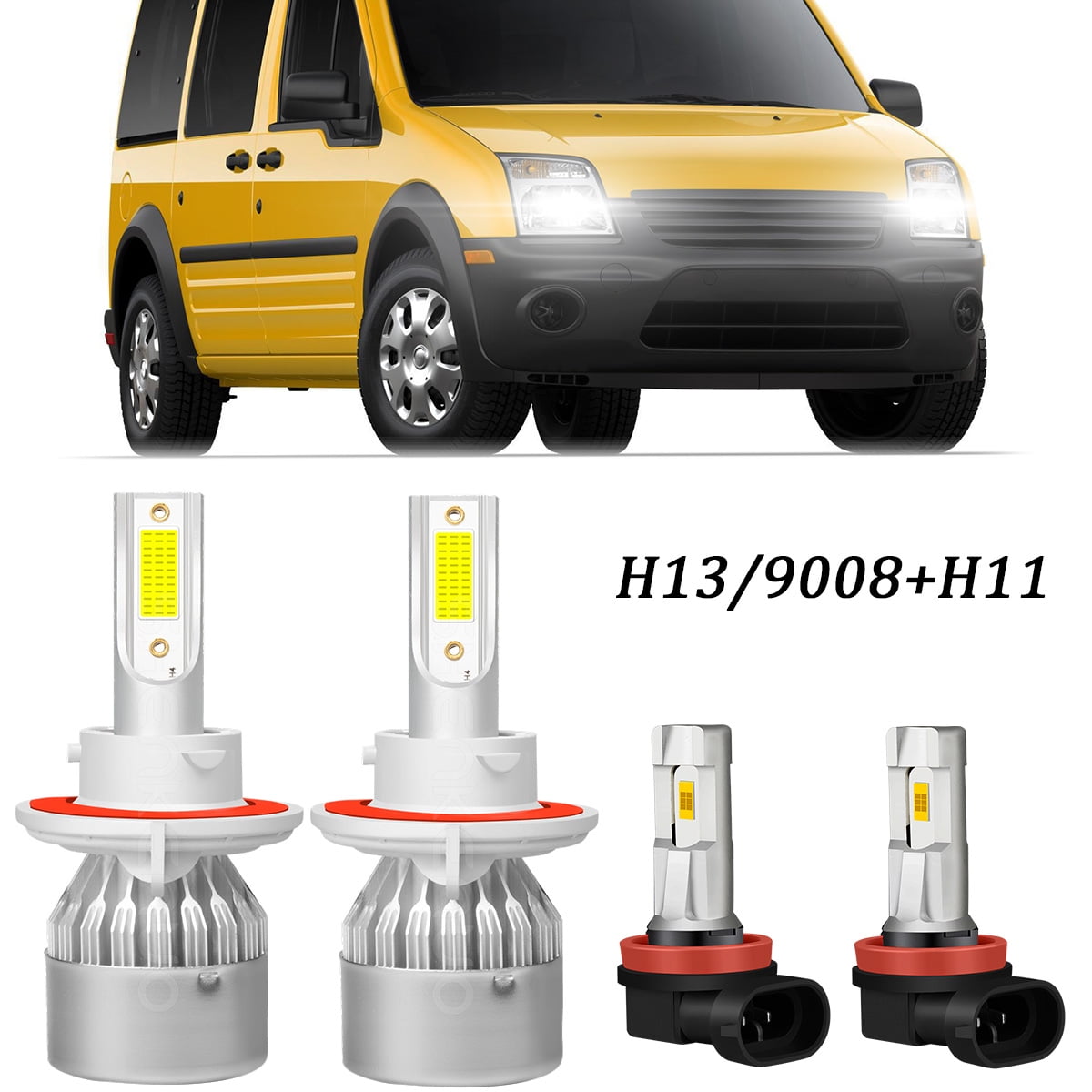 HMCYCI 4X LED Headlight 9008/H13 Dual Beam H11 Fog Light Bulb Kit For ...