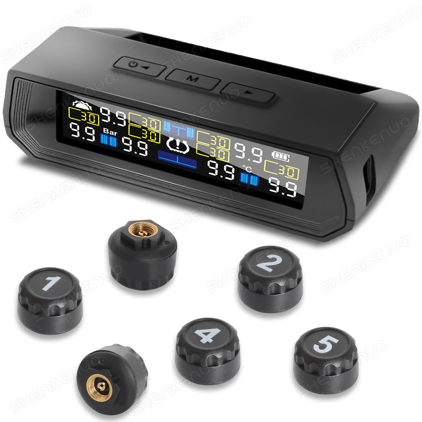 HMCYCI 6-Wheel RV Tire Pressure Monitoring System (TPMS) - 6 Sensors & 6 Alarm Modes | 0-144 PSI ...