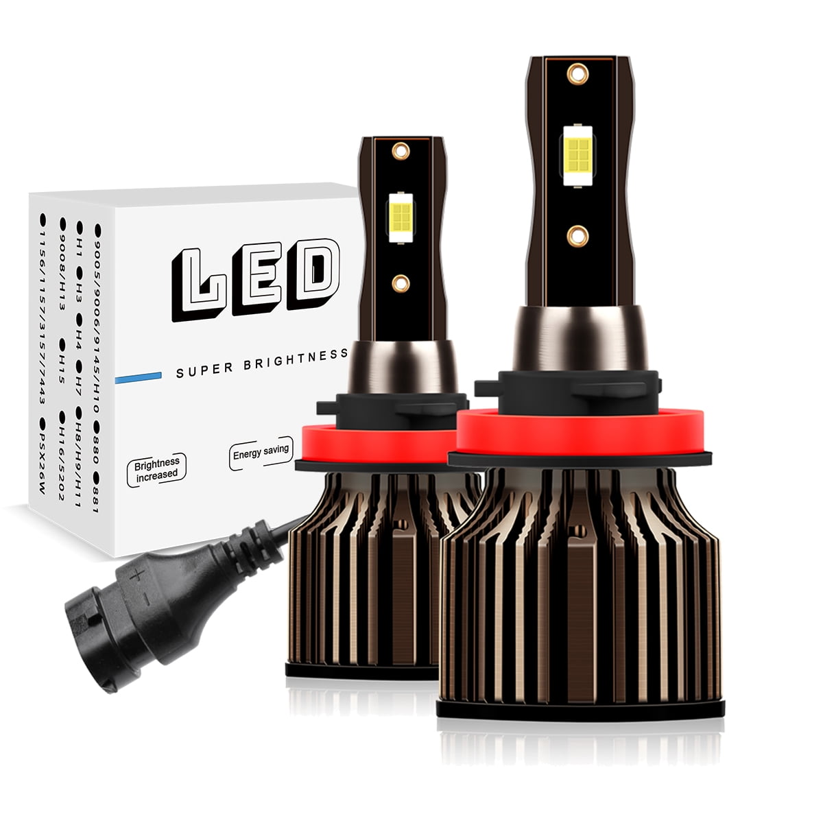 HMCYCI 6000 Lumens H8 H9 H11 LED Headlight Bulbs 60W 6000K Xenon White ...