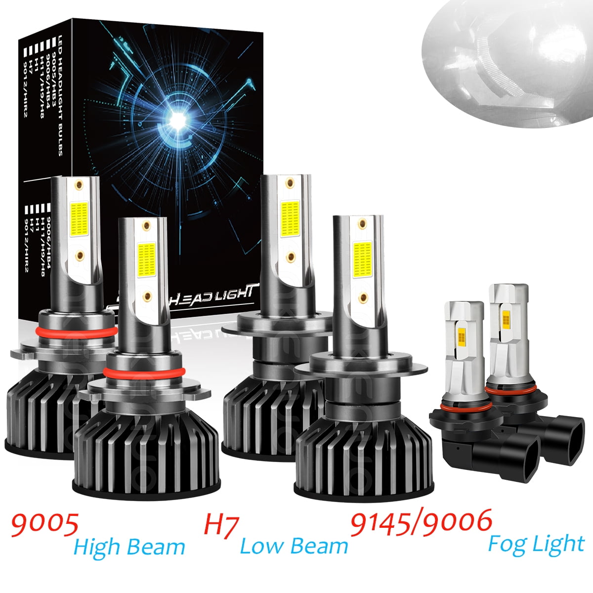 HMCYCI 6x Front LED Bulbs Combo 9005/HB3 H7 Led Headlight Hi/Lo Beam ...