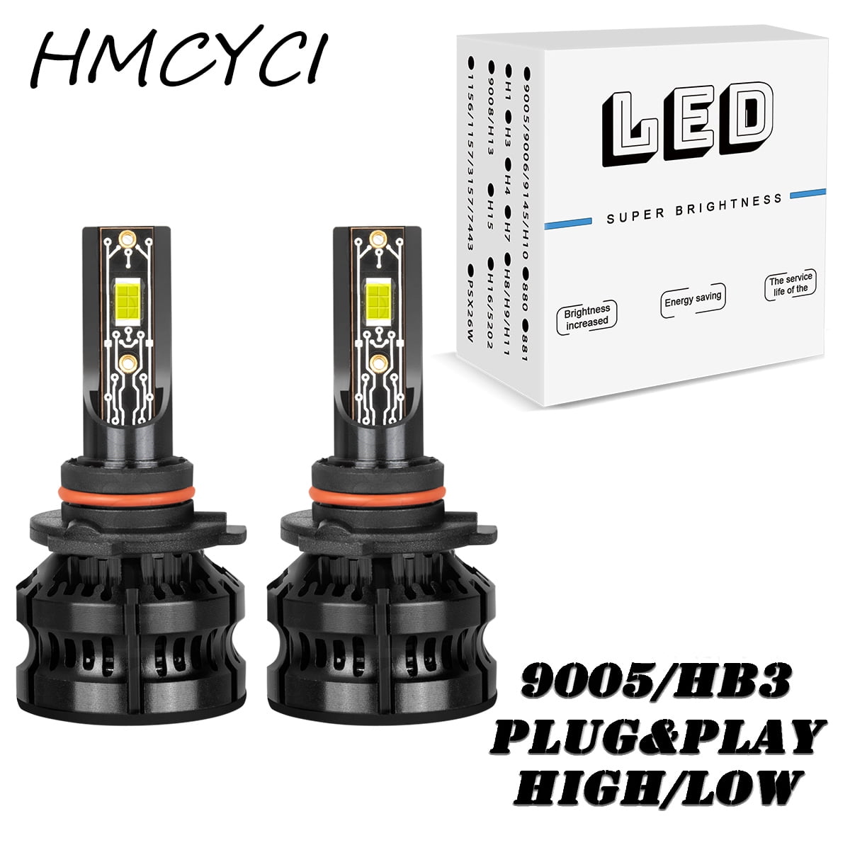 HMCYCI 9005 LED Headlight Bulbs 300% Brighter, HB3 LED High Beam Mini ...